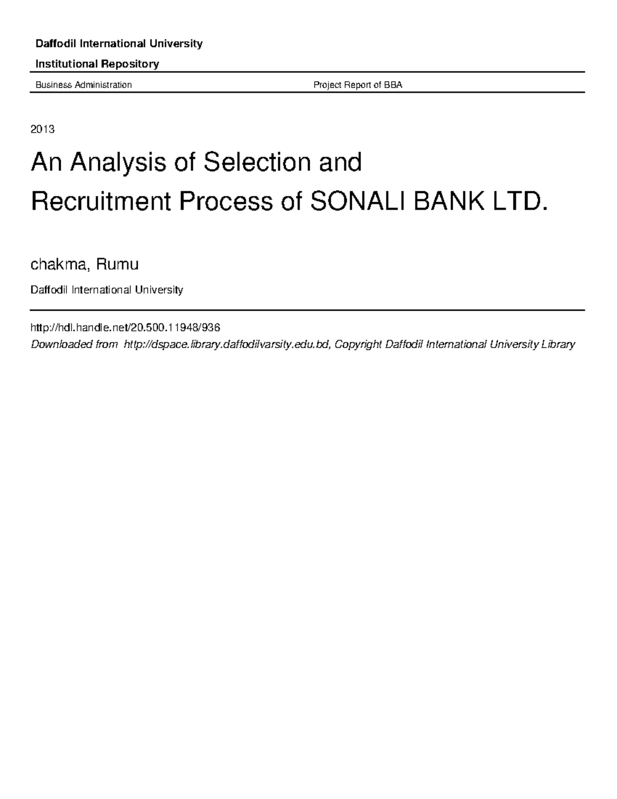 An Analysis of Selection and Recruitment Process of Sonali BANK LTD - Daffodil International ...
