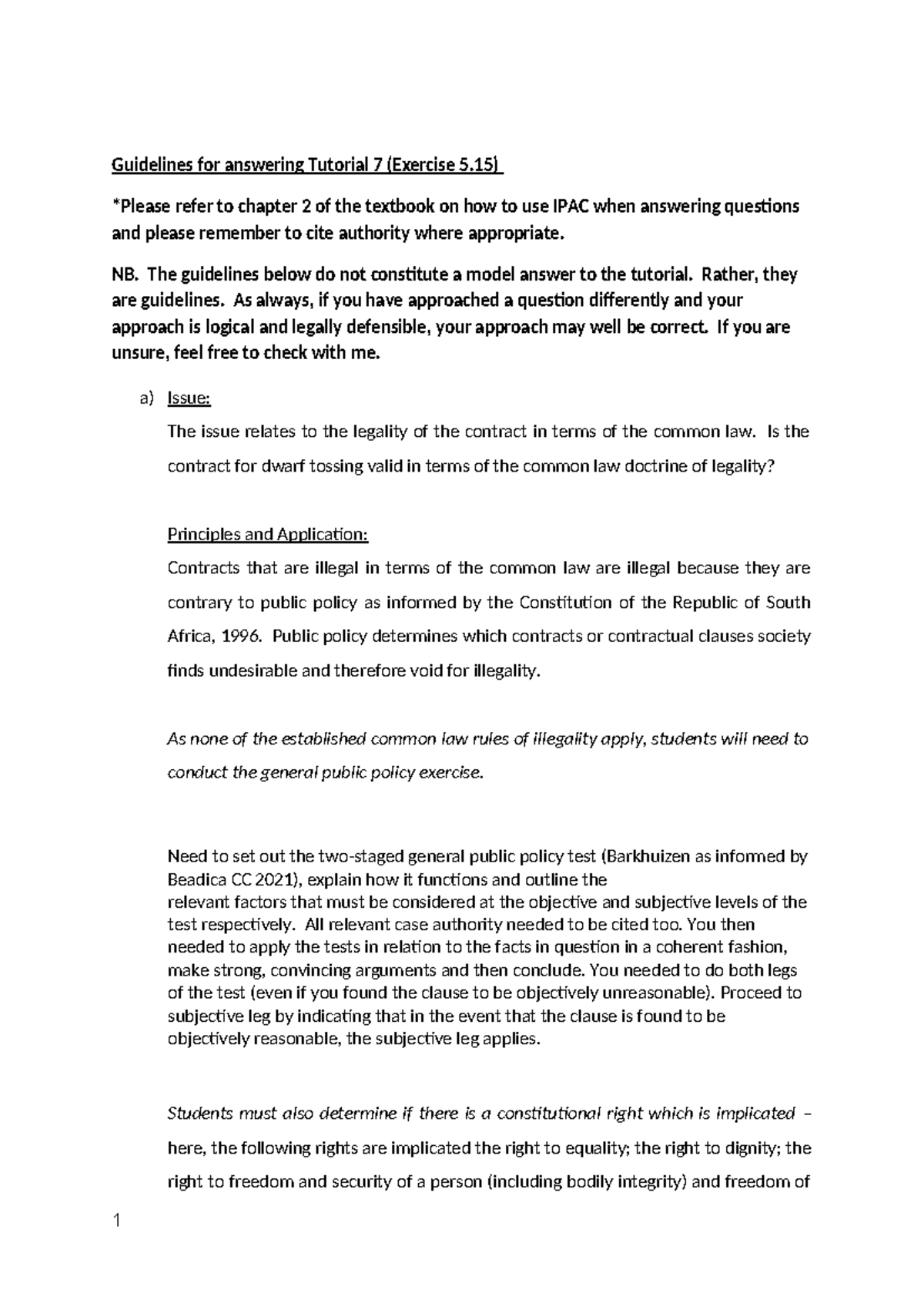 Guidelines for answering Tutorial 7 - NB. The guidelines below do not ...