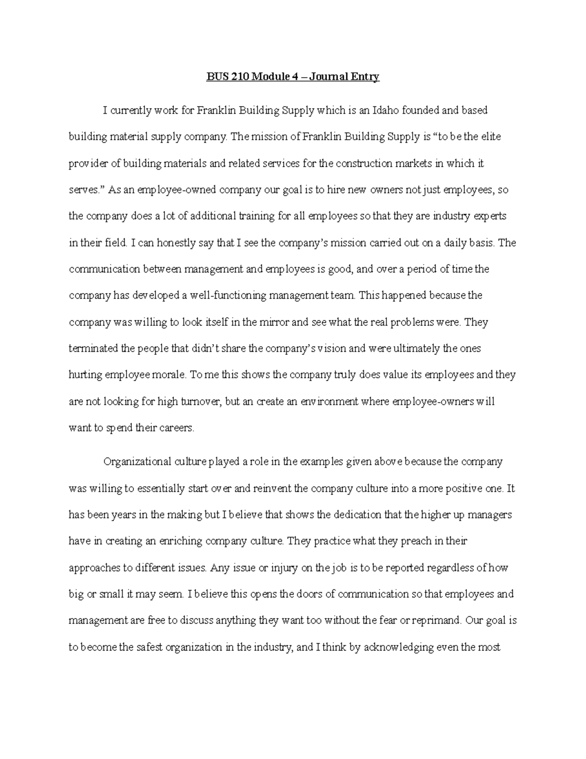 BUS 210 Module 4 - BUS 210 Module 4 – Journal Entry I currently work ...