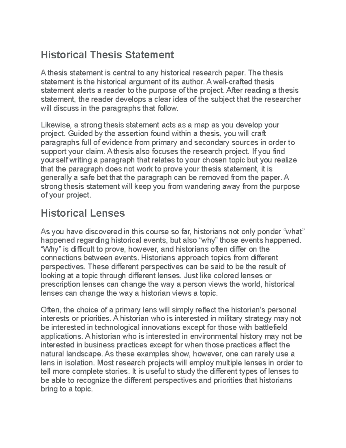 MOD 3 - MOD 3 - Historical Thesis Statement A thesis statement is ...