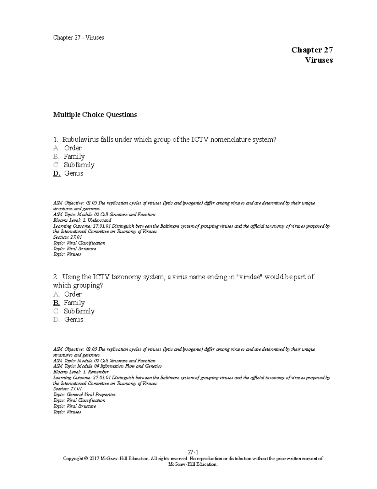 Chap027 - Prescotts 10th Ed. - Chapter 27 Viruses Multiple Choice ...