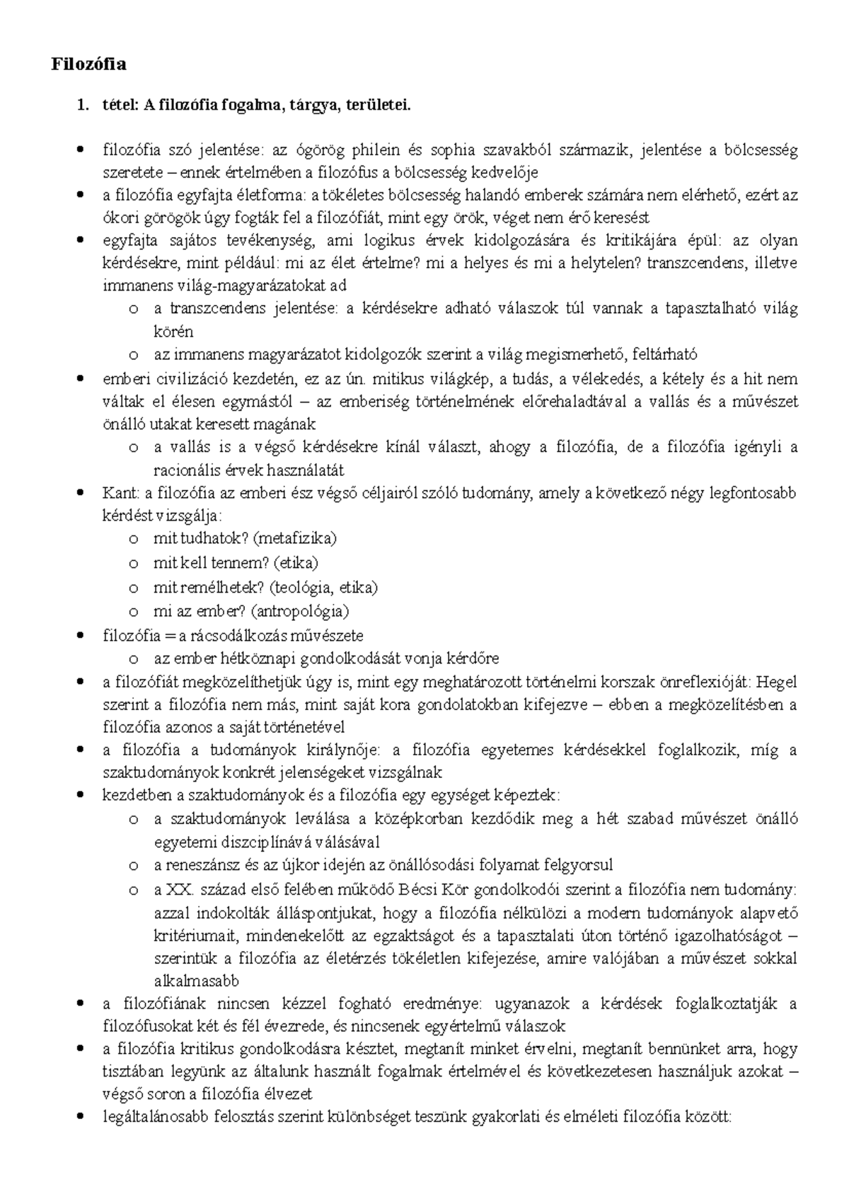 Filozófia - Filozófia tétel: A filozófia fogalma, tárgya, területei ...