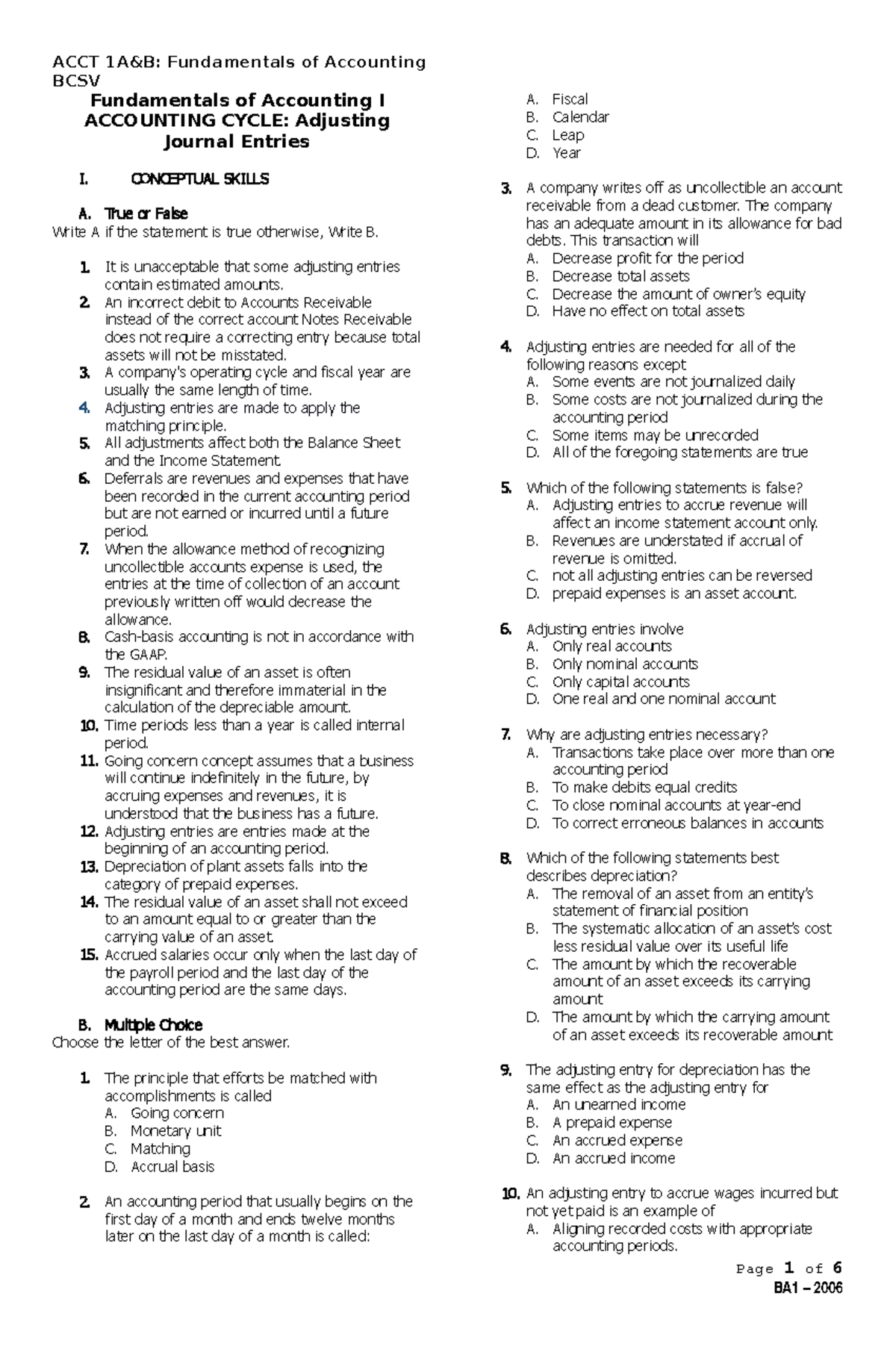 6-ACCT-1AB-AJE - accounting - BCSV Fundamentals of Accounting I ...