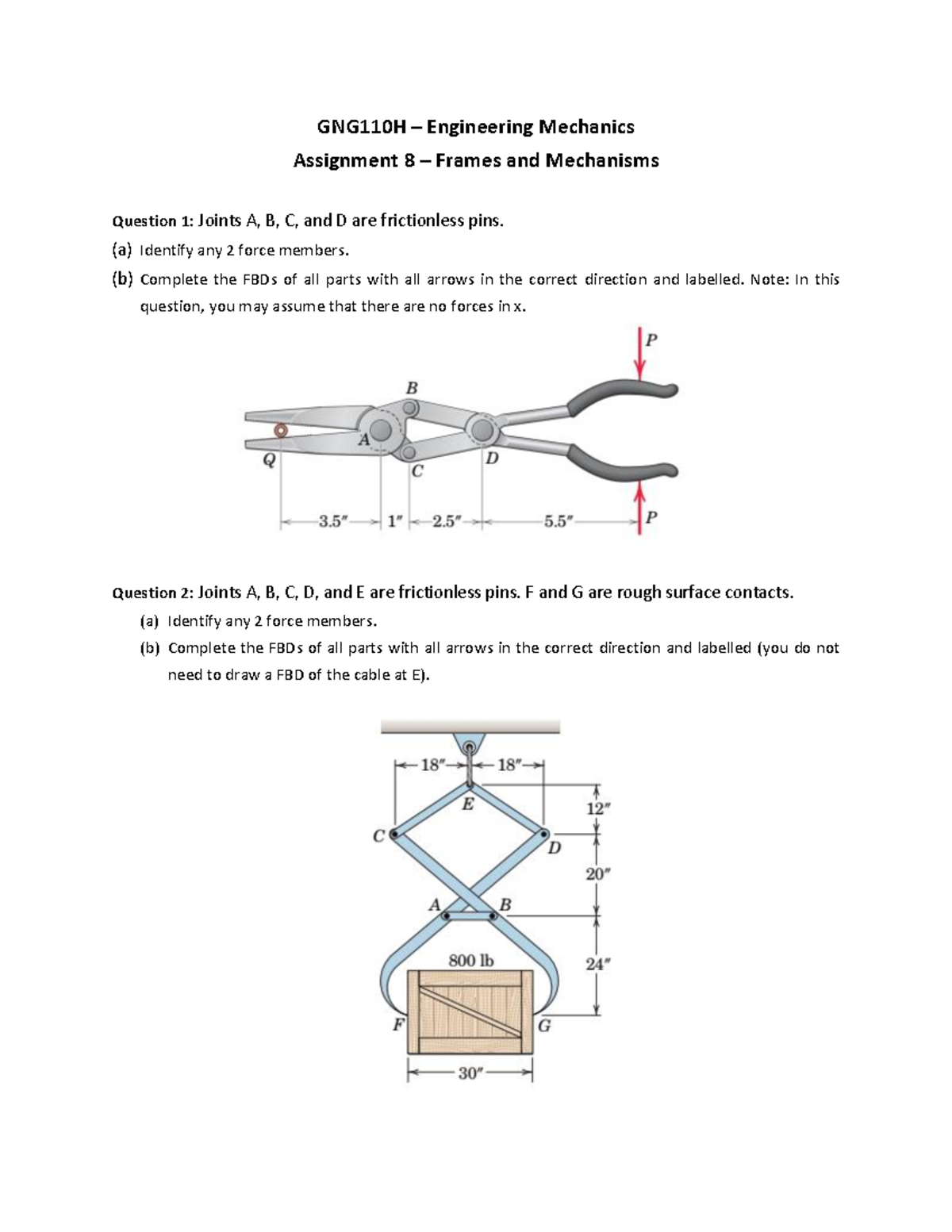 Assignment 8 Question - GNG110H – Engineering Mechanics Assignment 8 ...