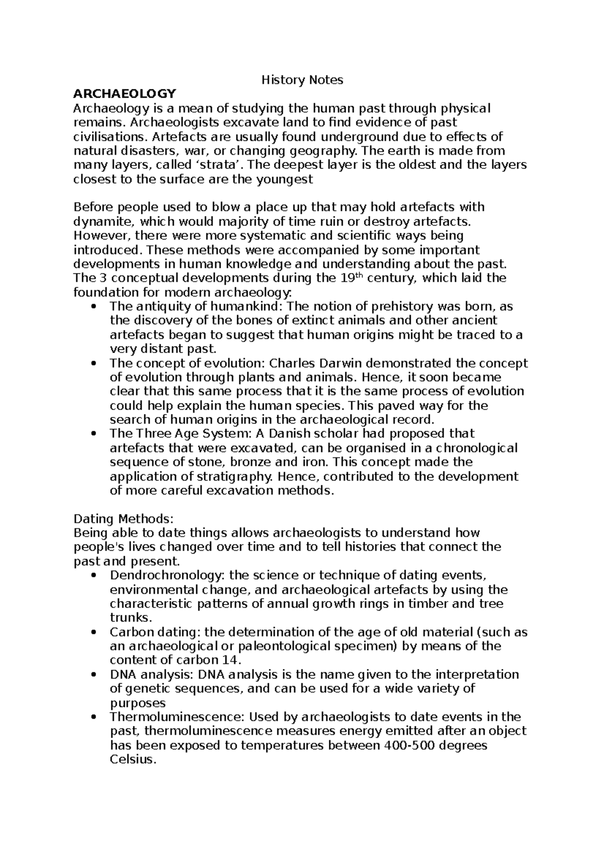 History Notes 2022 - History Notes ARCHAEOLOGY Archaeology is a mean of ...