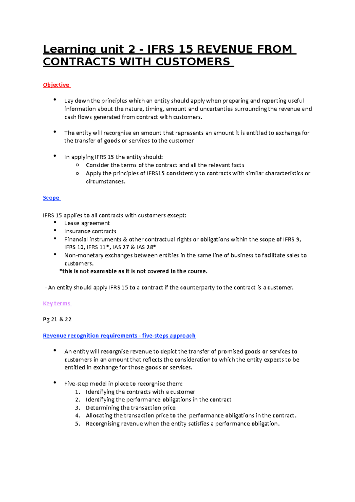 Learning unit 2 - IFRS 15 Notes Acbpp 6222 - Learning unit 2 - IFRS 15 ...