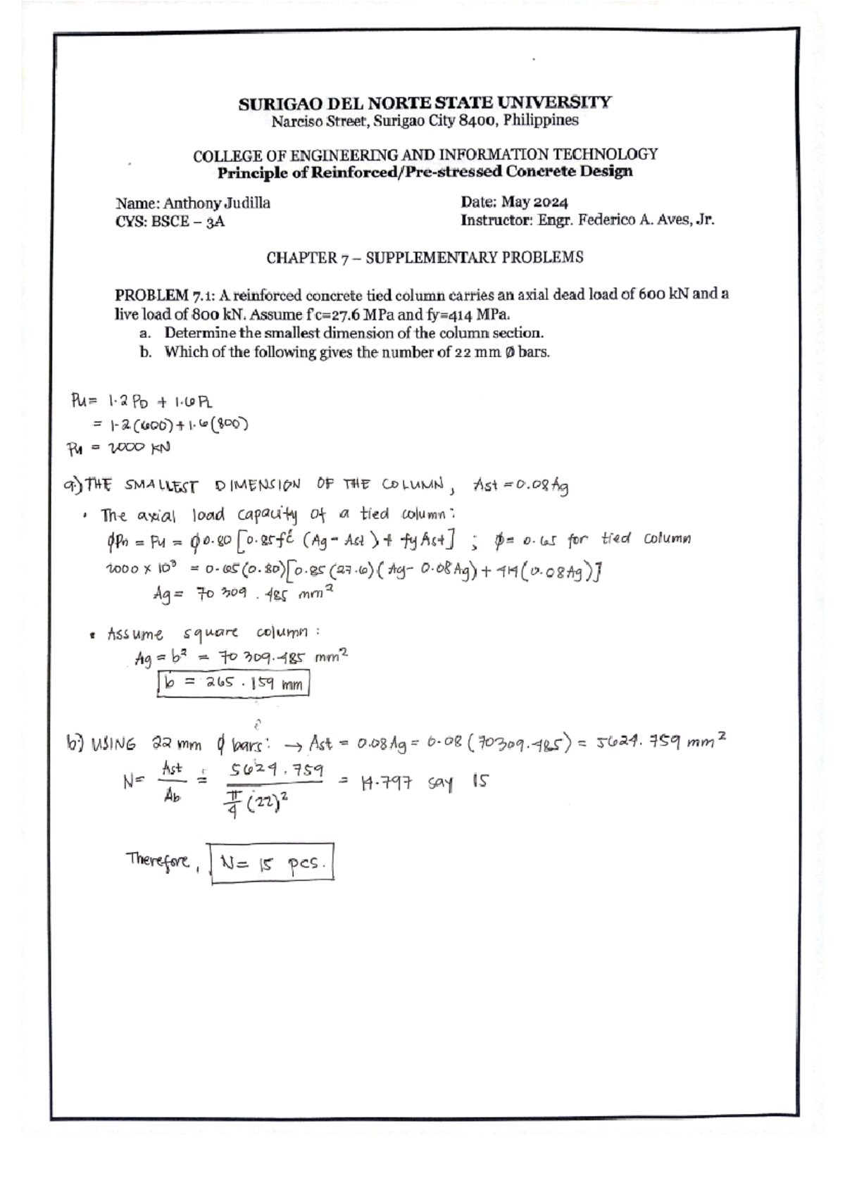RCD-Chapter-7-Supplementary-Problem-Answer - Principles of Reinforced/Prestressed Concrete - Studocu