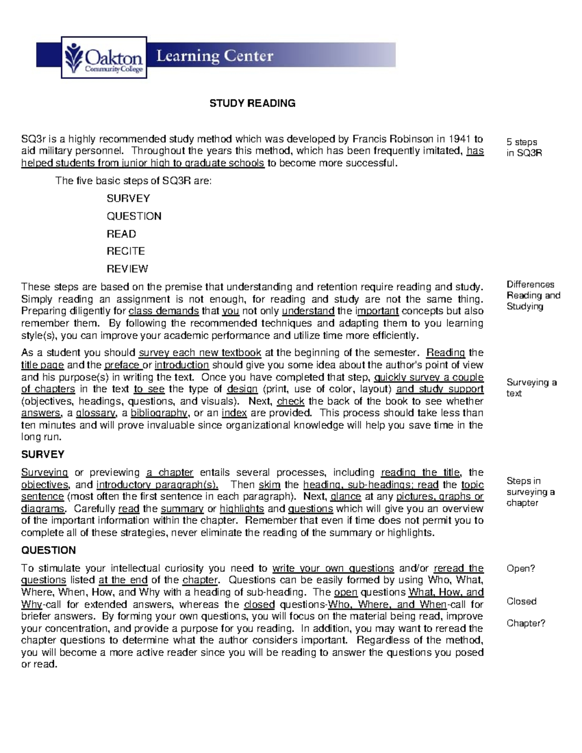 Study Reading Teachers Guide Study Reading Study Reading Sq3r Is A