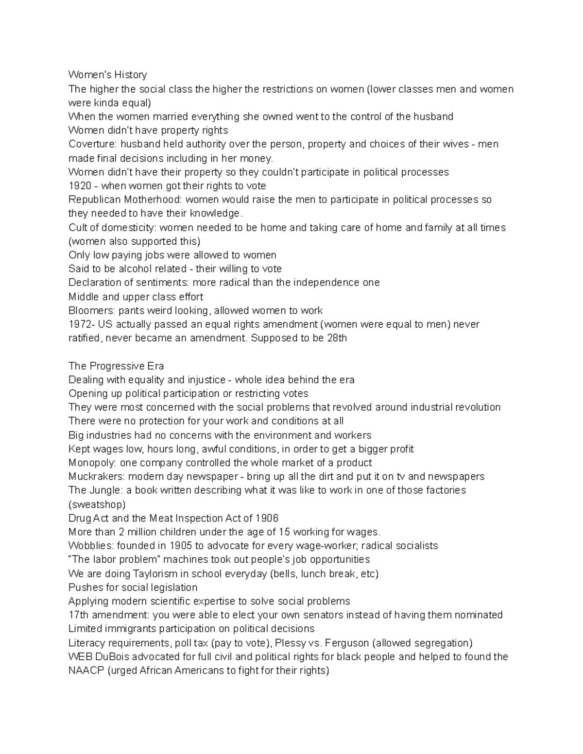 Women In US HIST - Women’s History The higher the social class the ...