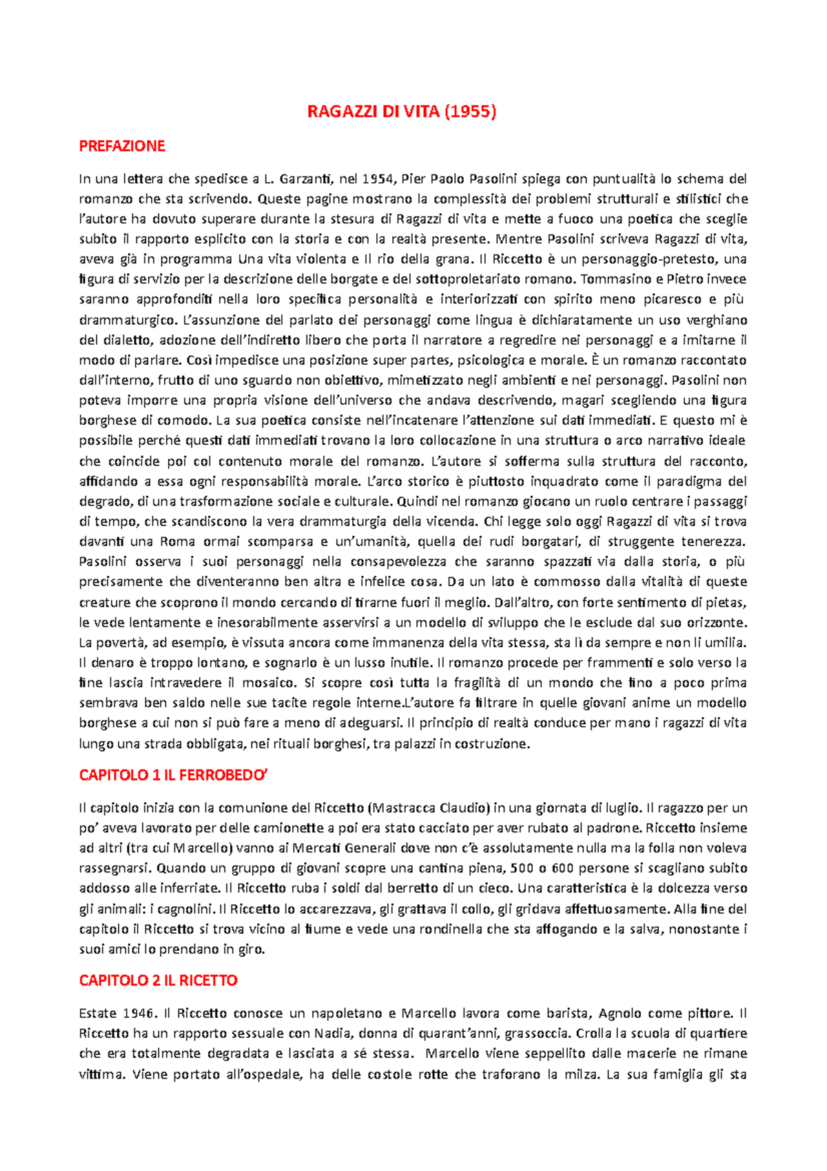 Ragazzi di vita - Riassunto libro - RAGAZZI DI VITA (1955) PREFAZIONE ...