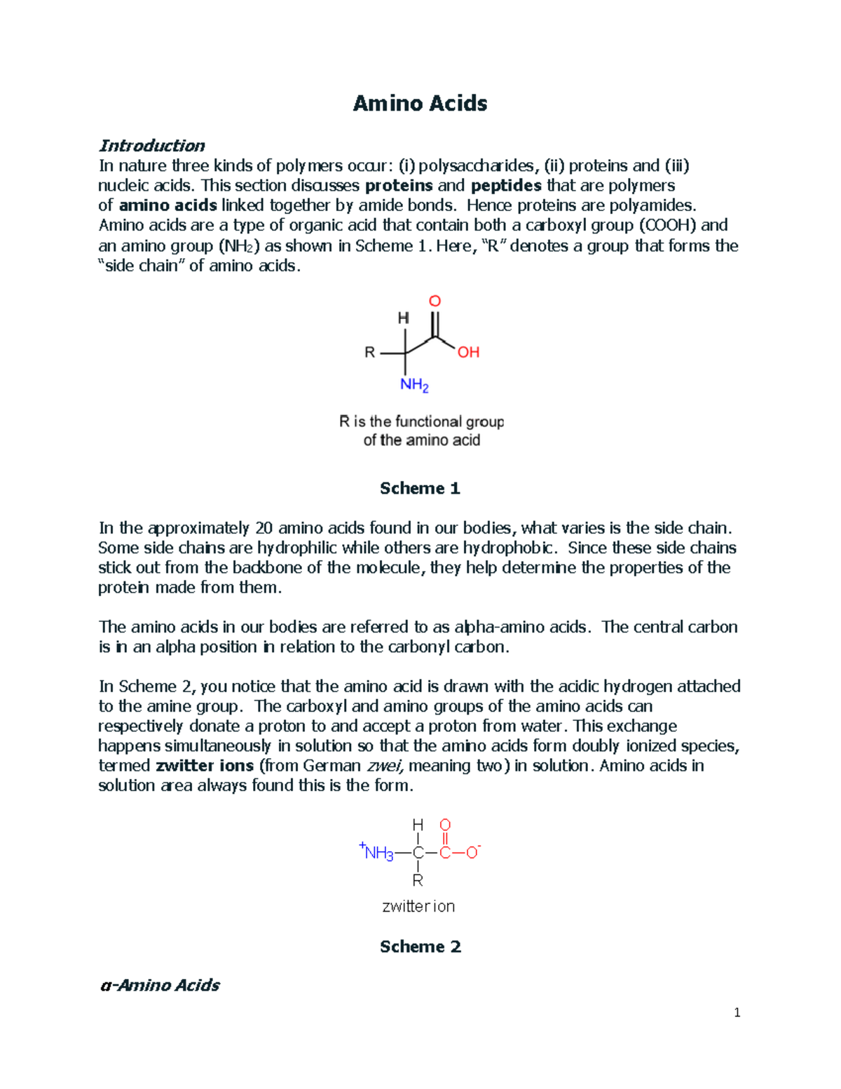 Amino Acids Peptides Proteins Notes - Amino Acids Introduction In ...