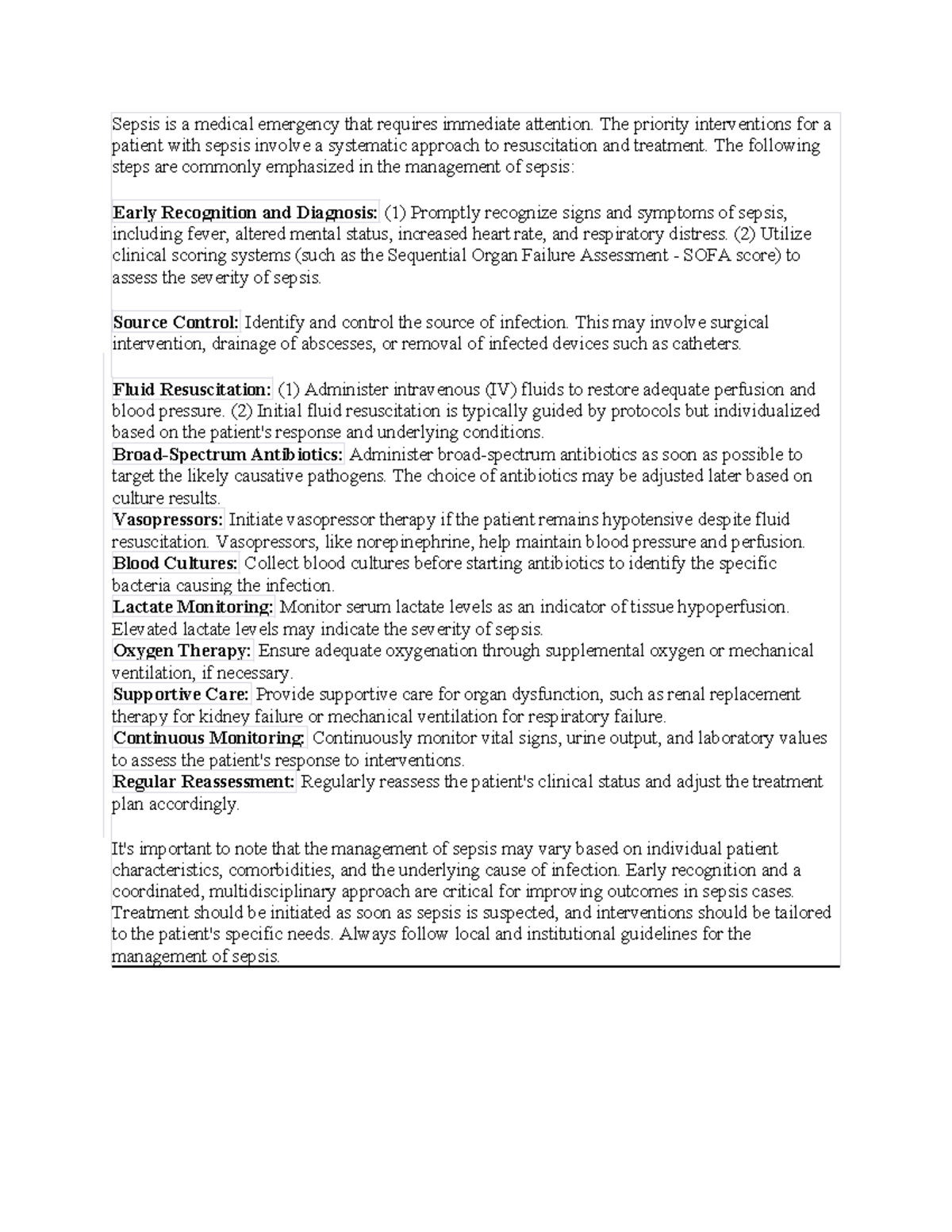 Sepsis is a medical emergency - The priority interventions for a ...