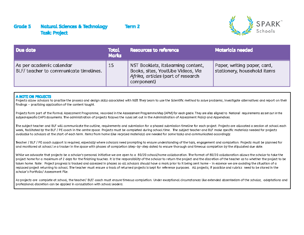 Grade 5 2024 Term 2 NST Project and Rubric .docx - Grade 5 Natural ...