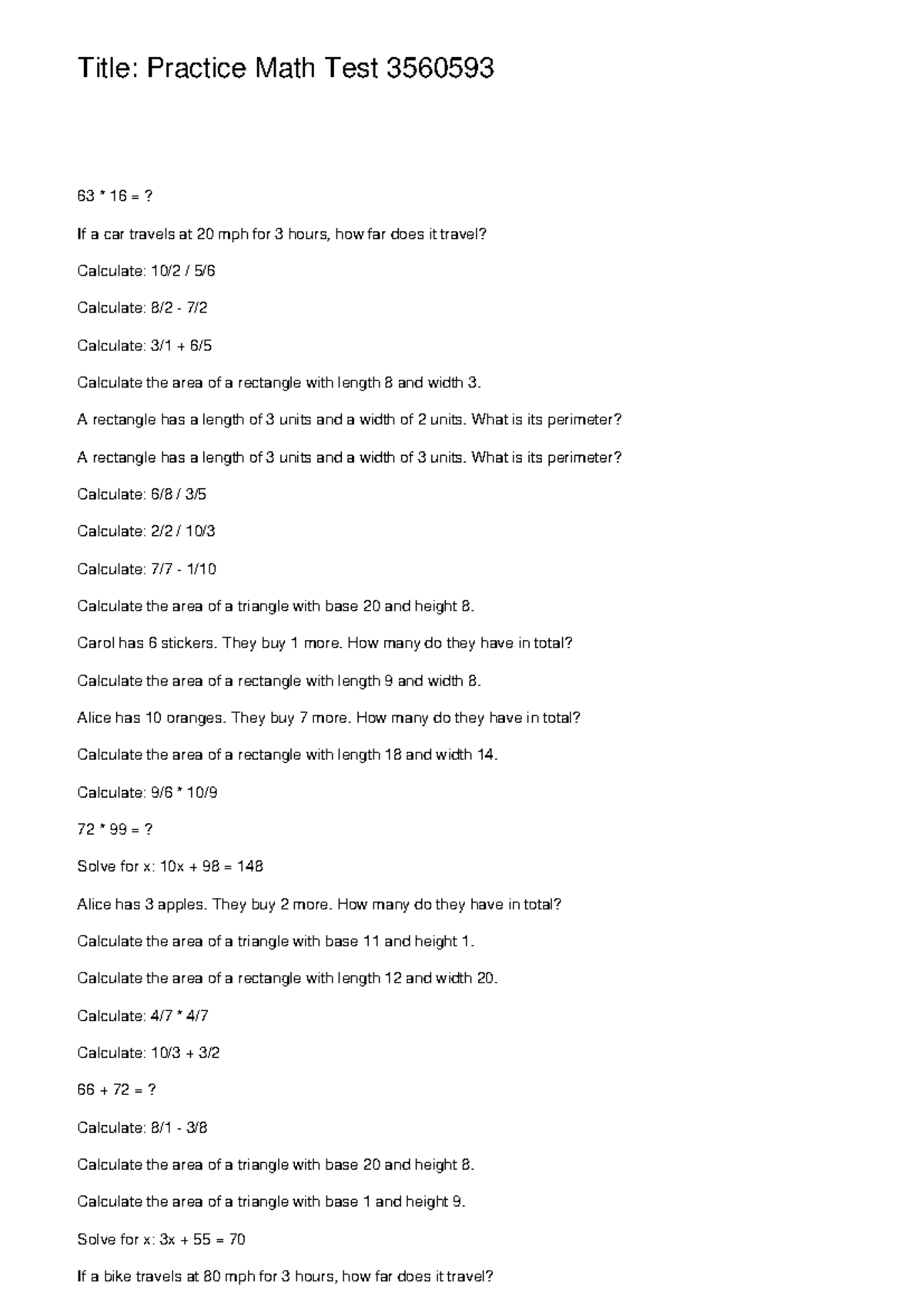 Practice Math Test 3560593 - Title: Practice Math Test 3560593 63 * 16 ...