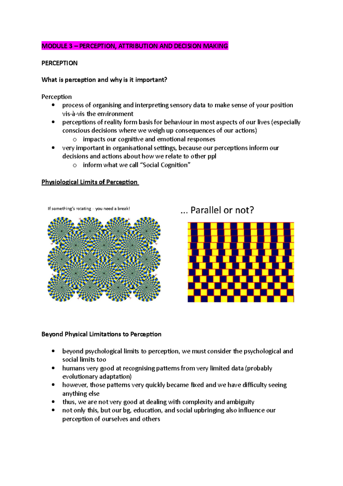 Perception, Attribution and Decision-Making - MODULE 3 – PERCEPTION, ATTRIBUTION AND DECISION ...