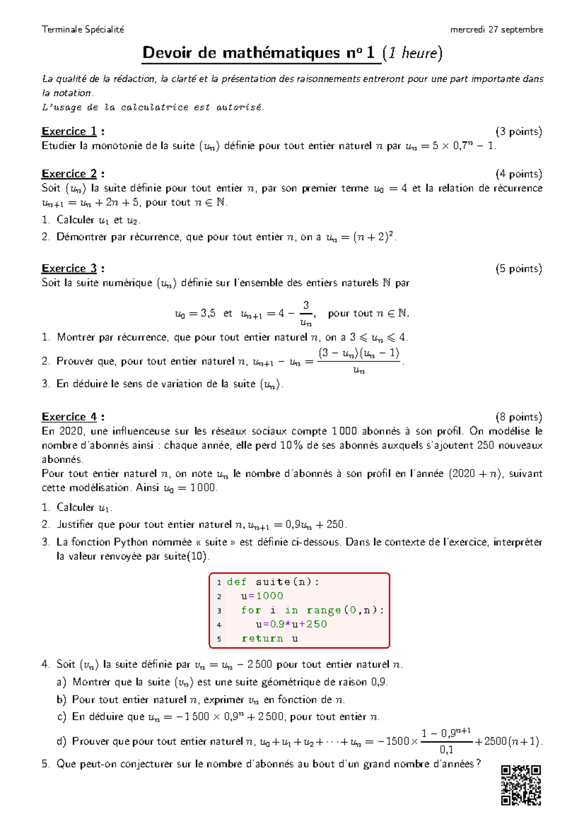 DS01 TSpe - Exercices type bac Terminale - Terminale Sp ́ecialit ́e mercredi 27 septembre Devoir ...
