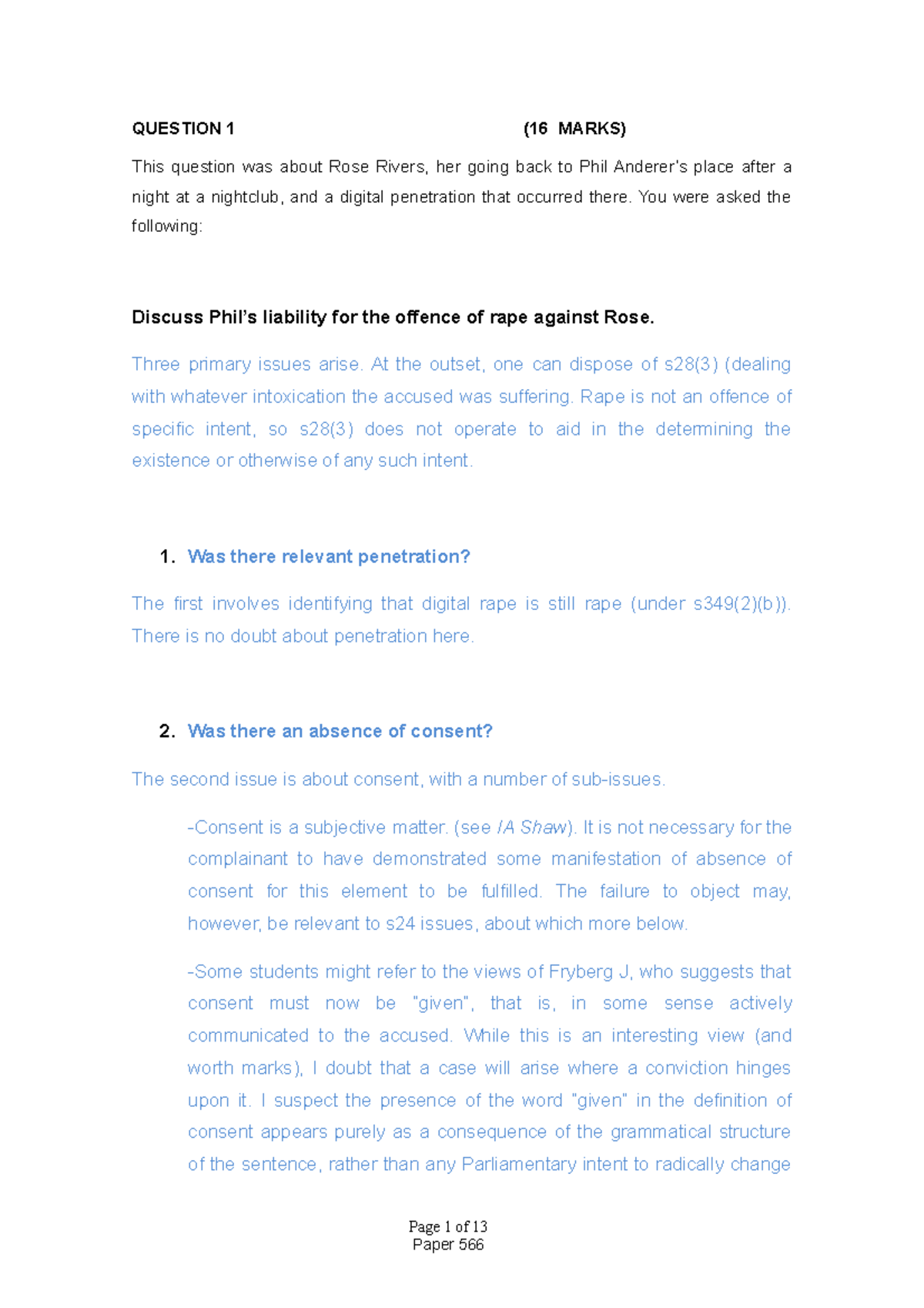Practice Exam answer guide - QUESTION 1 (16 MARKS) This question was ...