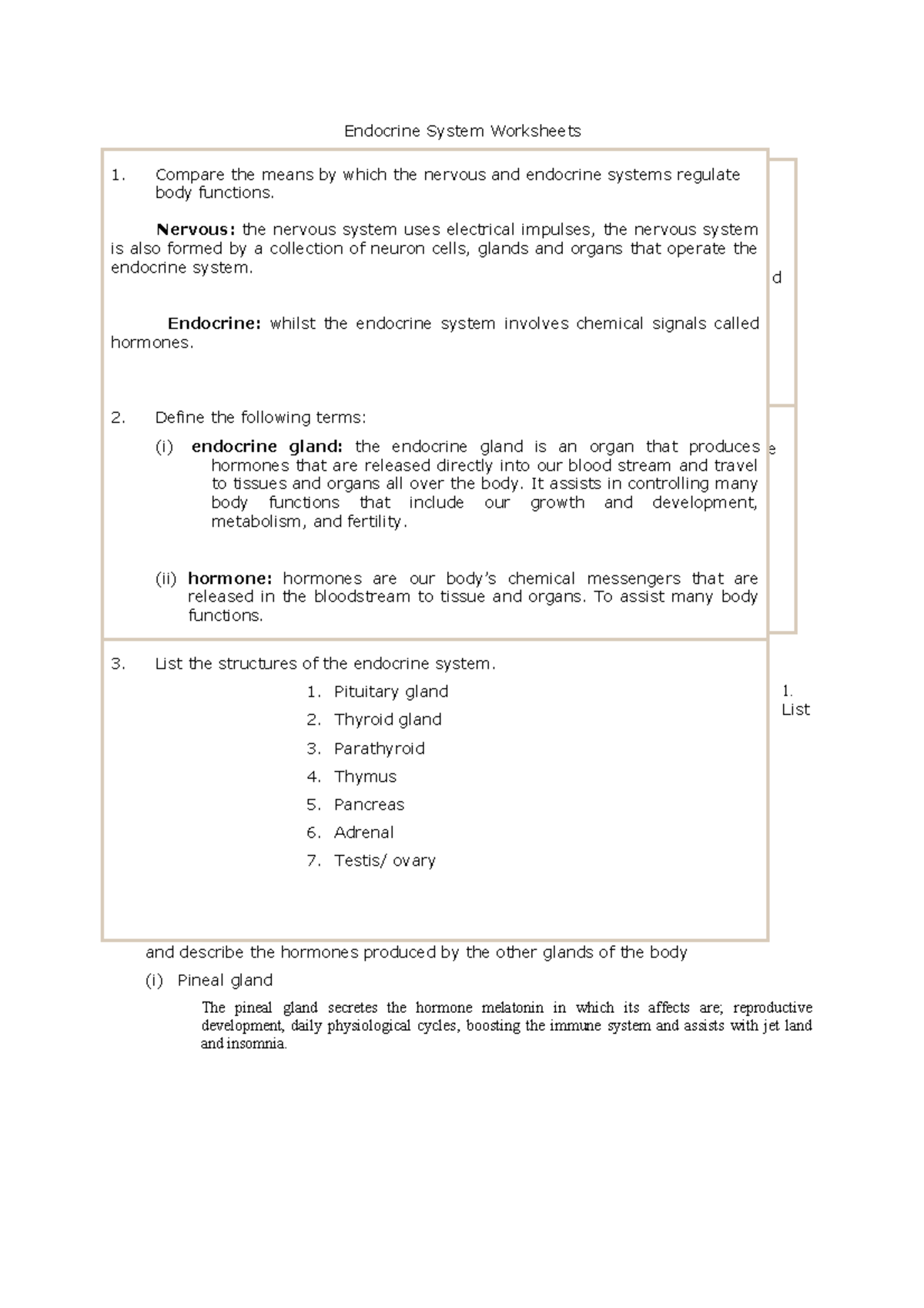 All about Endocrine System Assignment - Endocrine System Worksheets ...