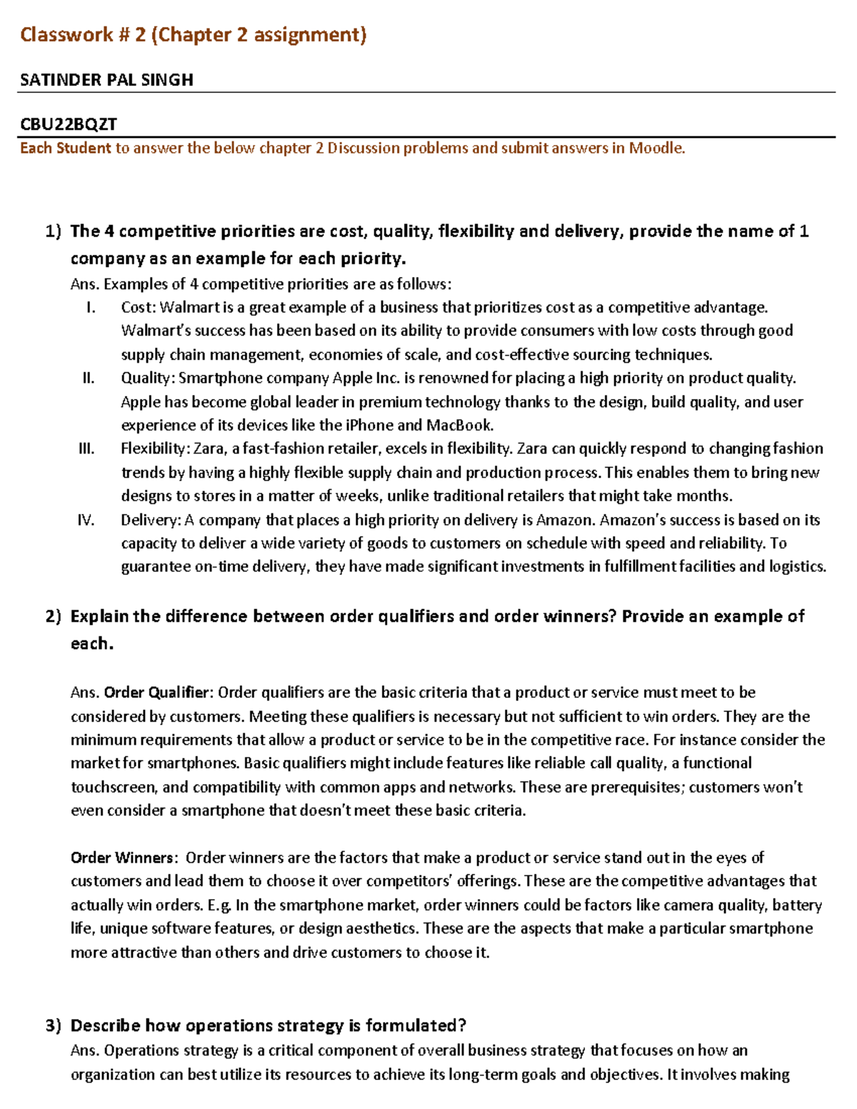 Classwork 2 (Chapter 2 assignment) - Competitive Priorities Order ...