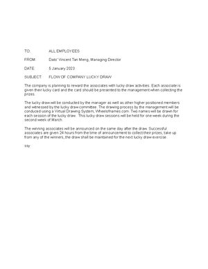 MEMO JOB 8 - example of memorandum - TO: All Members FROM: Prof. Madya ...
