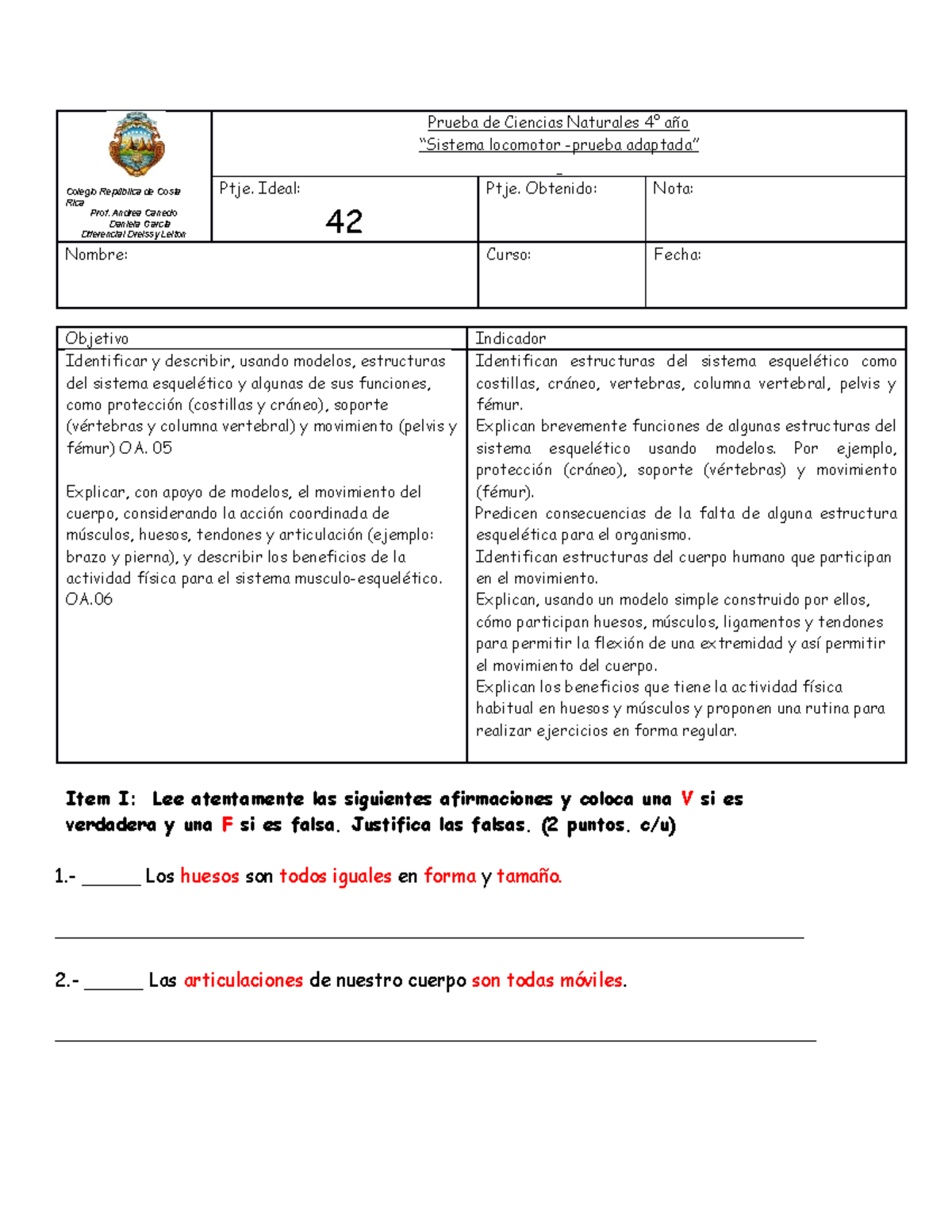 Prueba sist esqueletico. adaptada - Colegio República de Costa Rica ...