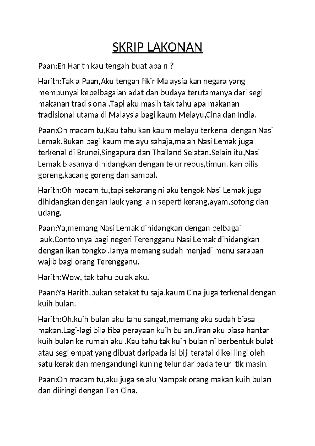 Skrip Lakonan - ,m - SKRIP LAKONAN Paan:Eh Harith kau tengah buat apa ...