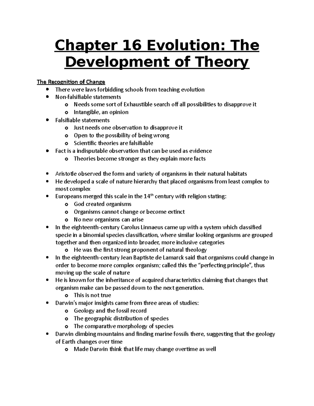Cycle 1 Natural Selection and Evolution Notes - BIO3103 - uOttawa - Studocu