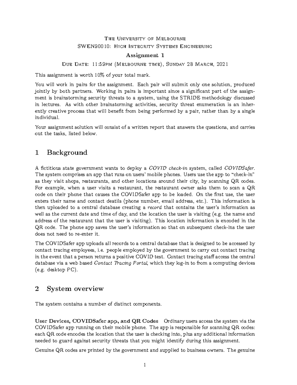 Assignment 1 SWEN 90010 high integrity system - The University of Melbourne SWEN90010: High ...