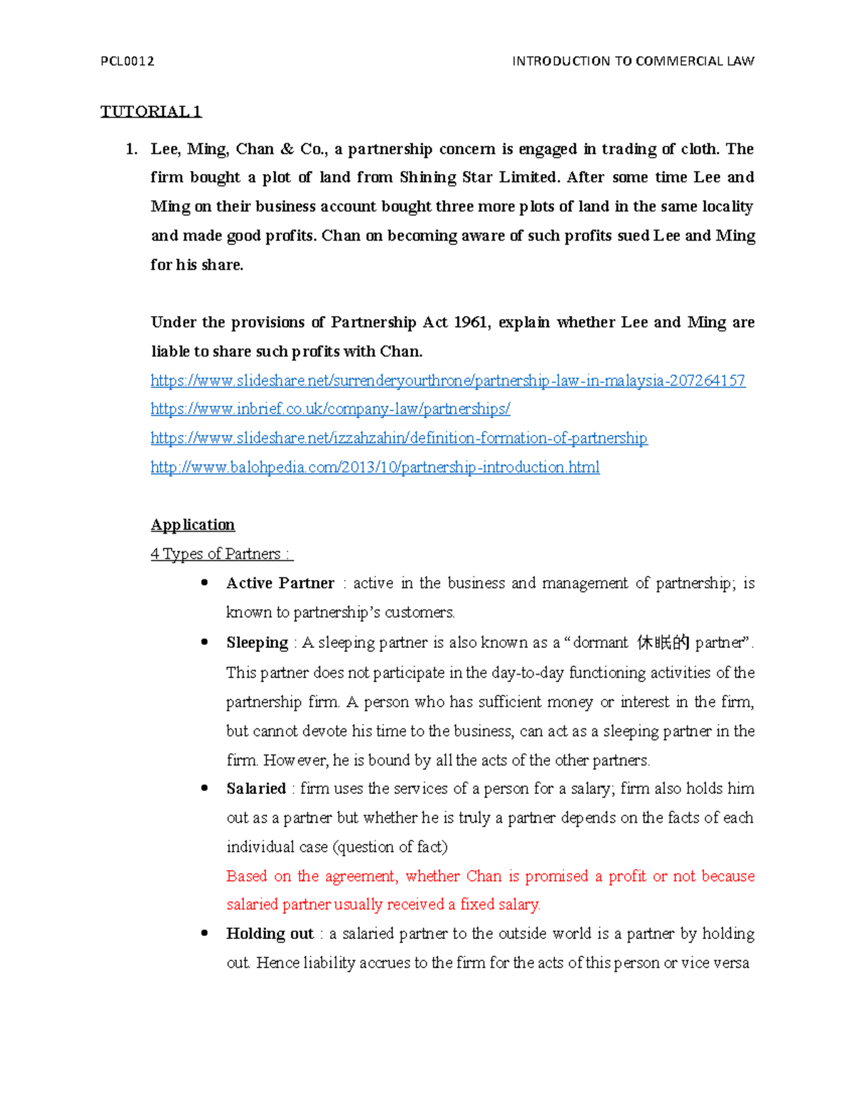 371333 Quest Tutorial 1 - Introduction to Commercial Law - MMU - Studocu