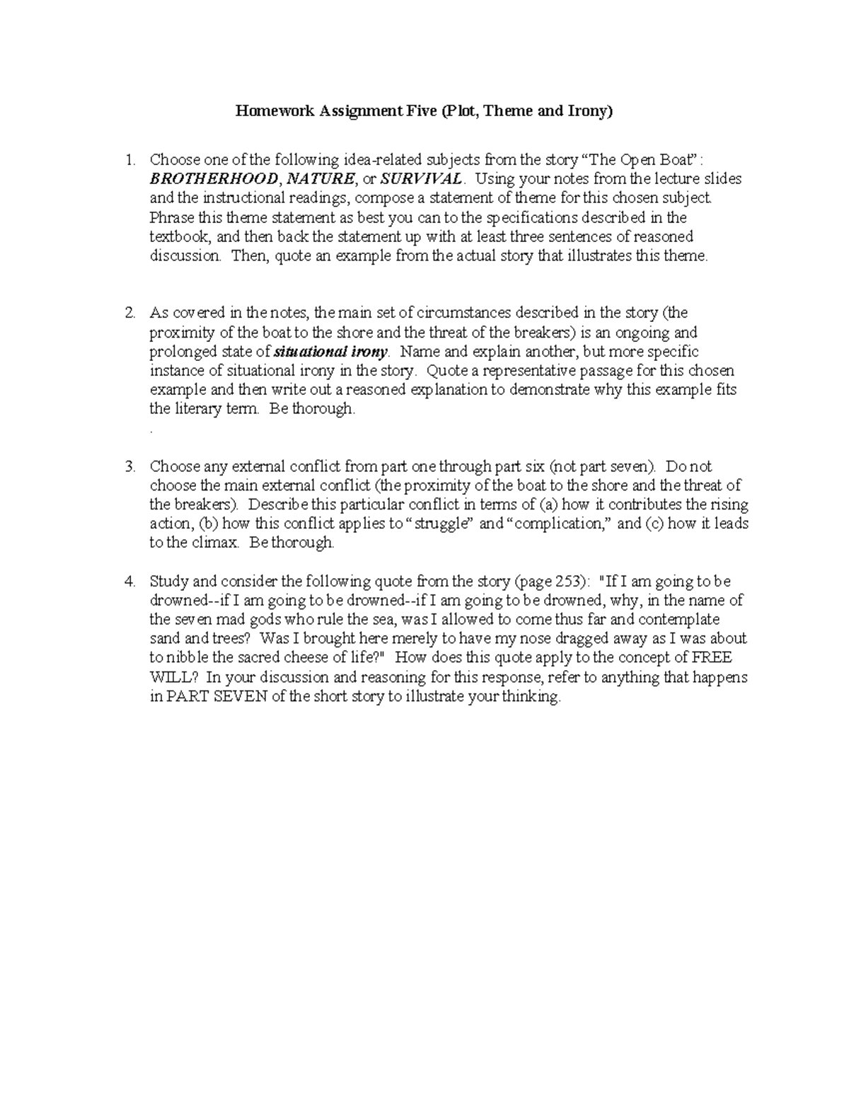 05 Homework Five (Plot, Theme, and Irony) - Homework Assignment Five ...