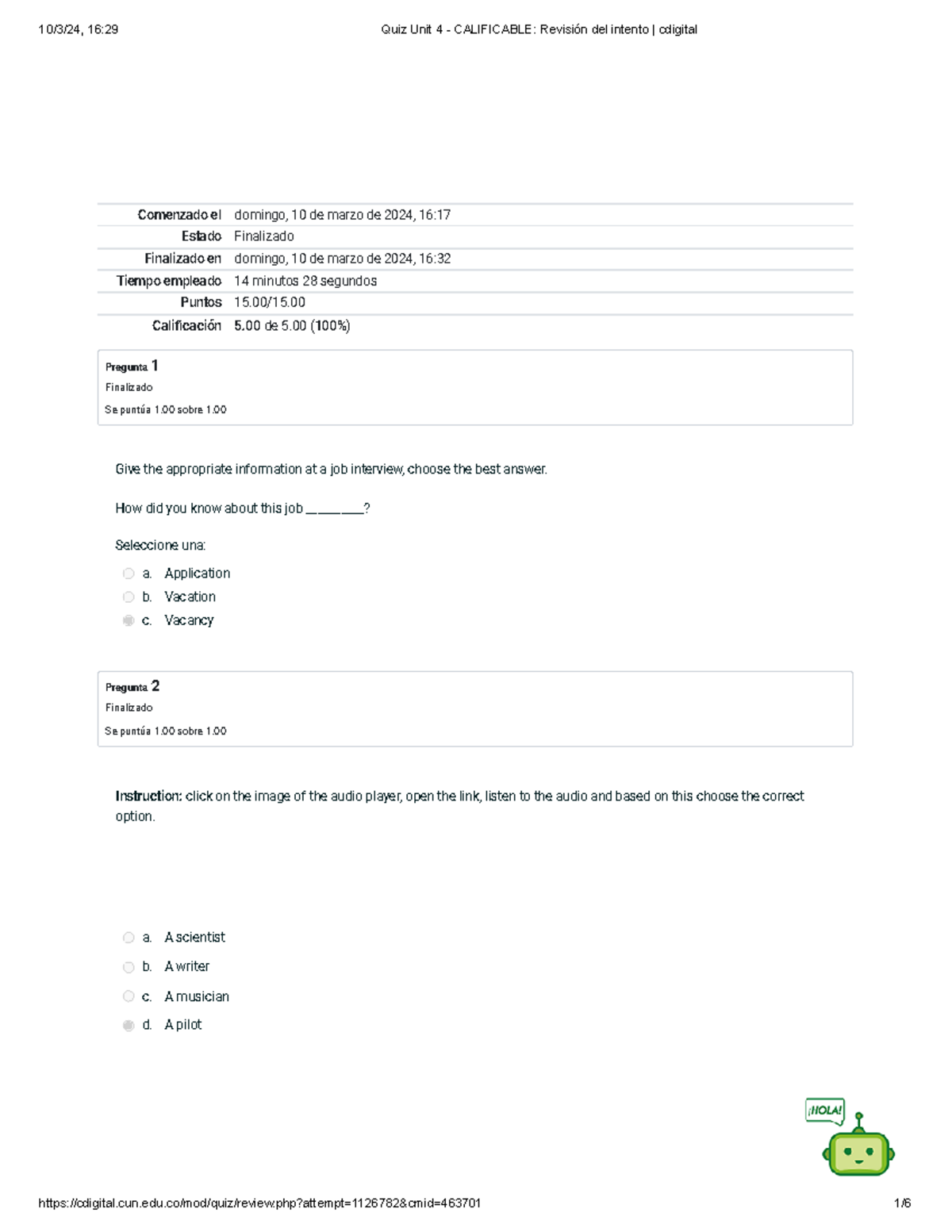 Quiz Unit 4 - Calificable - Comenzado el domingo, 10 de marzo de 2024 ...