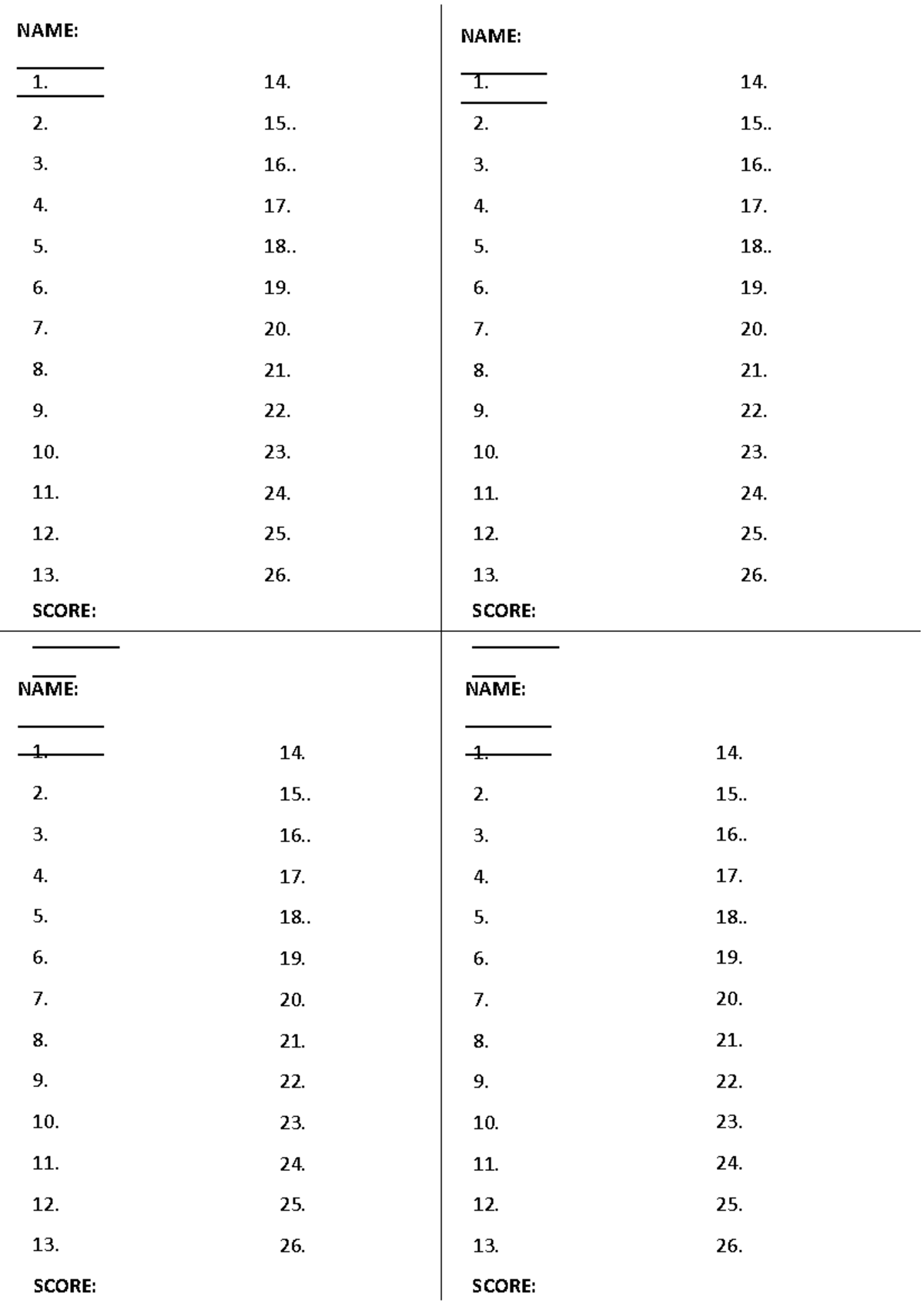 Activity - for reference - SCORE: ________ ____ SCORE ...