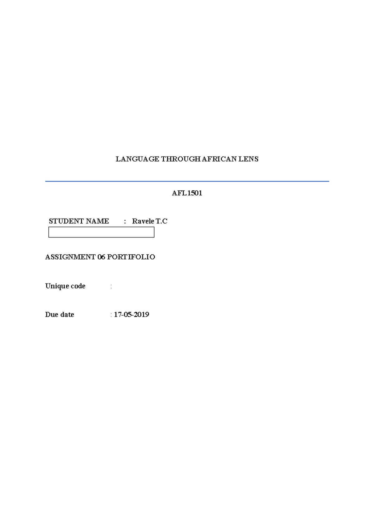 Portfolio AFL15012220 - LANGUAGE THROUGH AFRICAN LENS AFL STUDENT NAME ...