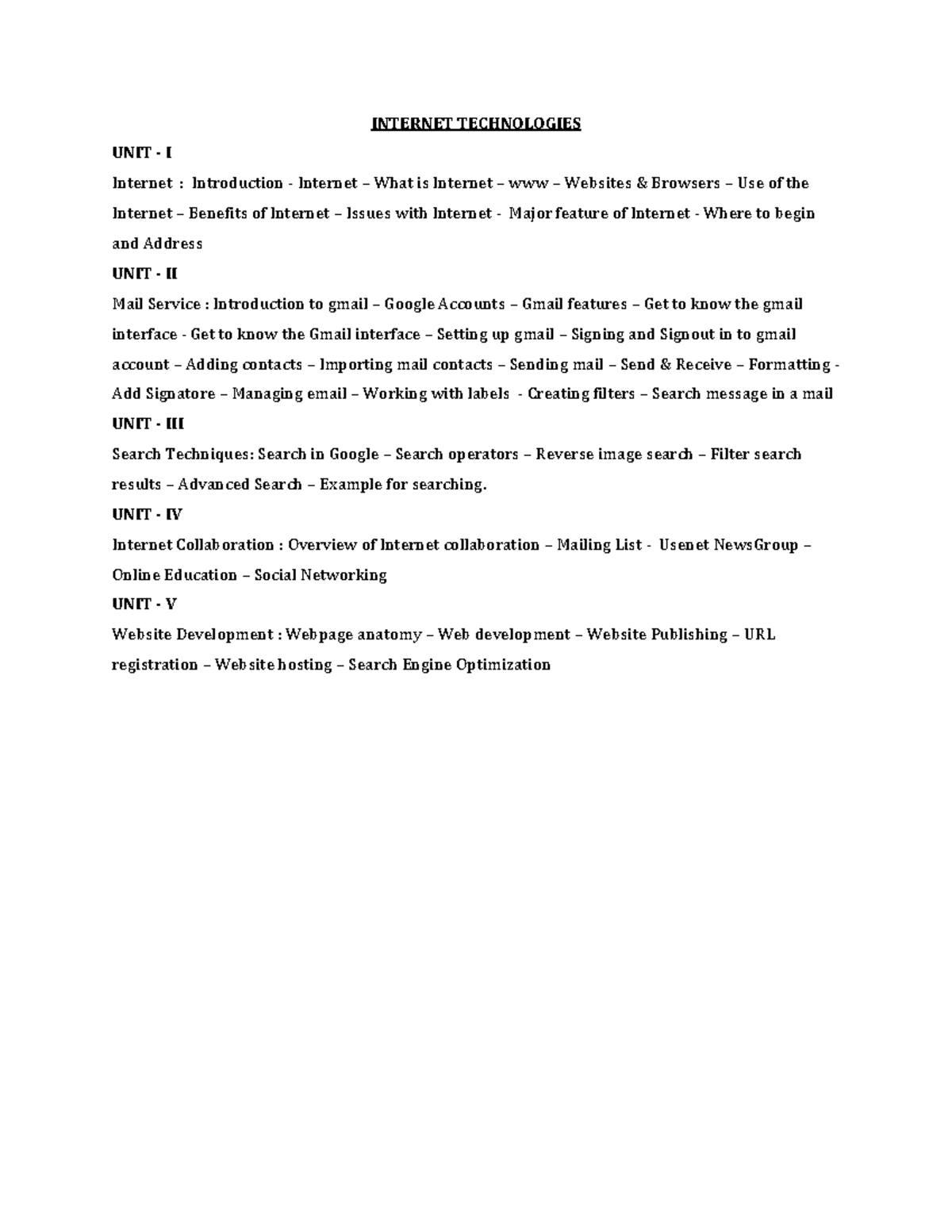 Internet tech and the web - INTERNET TECHNOLOGIES UNIT - I Internet : Introduction - Internet ...