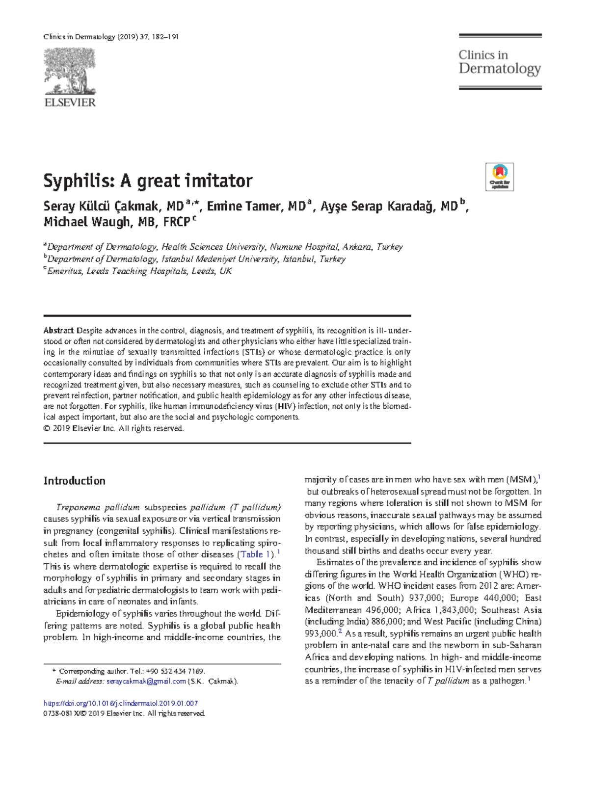 Syphilis A great imitator - Syphilis: A great imitator Seray Külcü ...