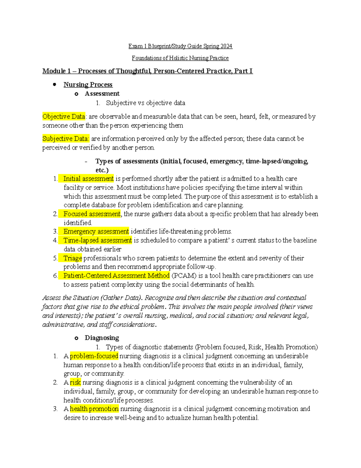 Exam 1 Blueprint Spring 2024 - Exam 1 Blueprint/Study Guide Spring 2024 ...