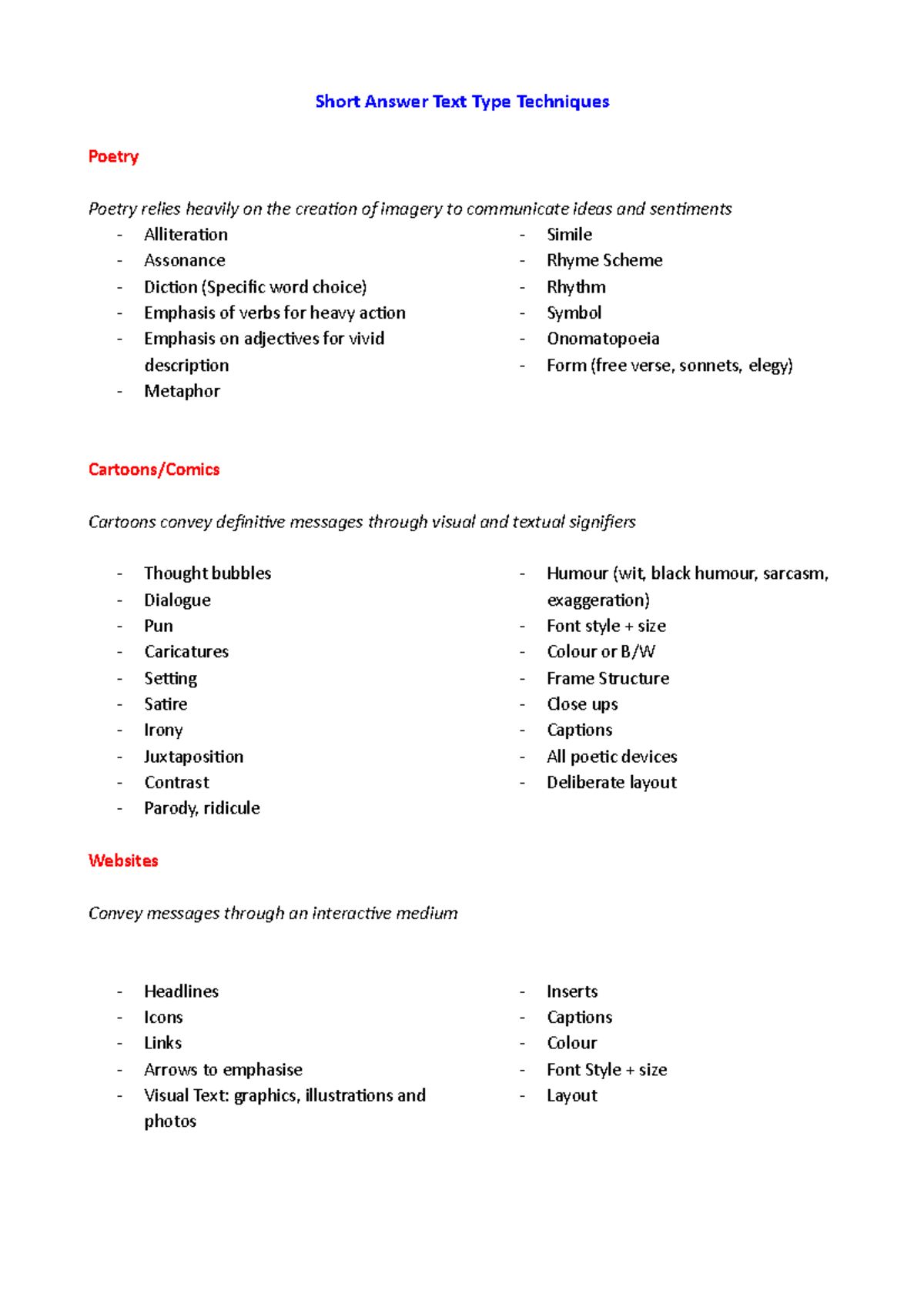 Short Answer Text Type Techniques - Studocu
