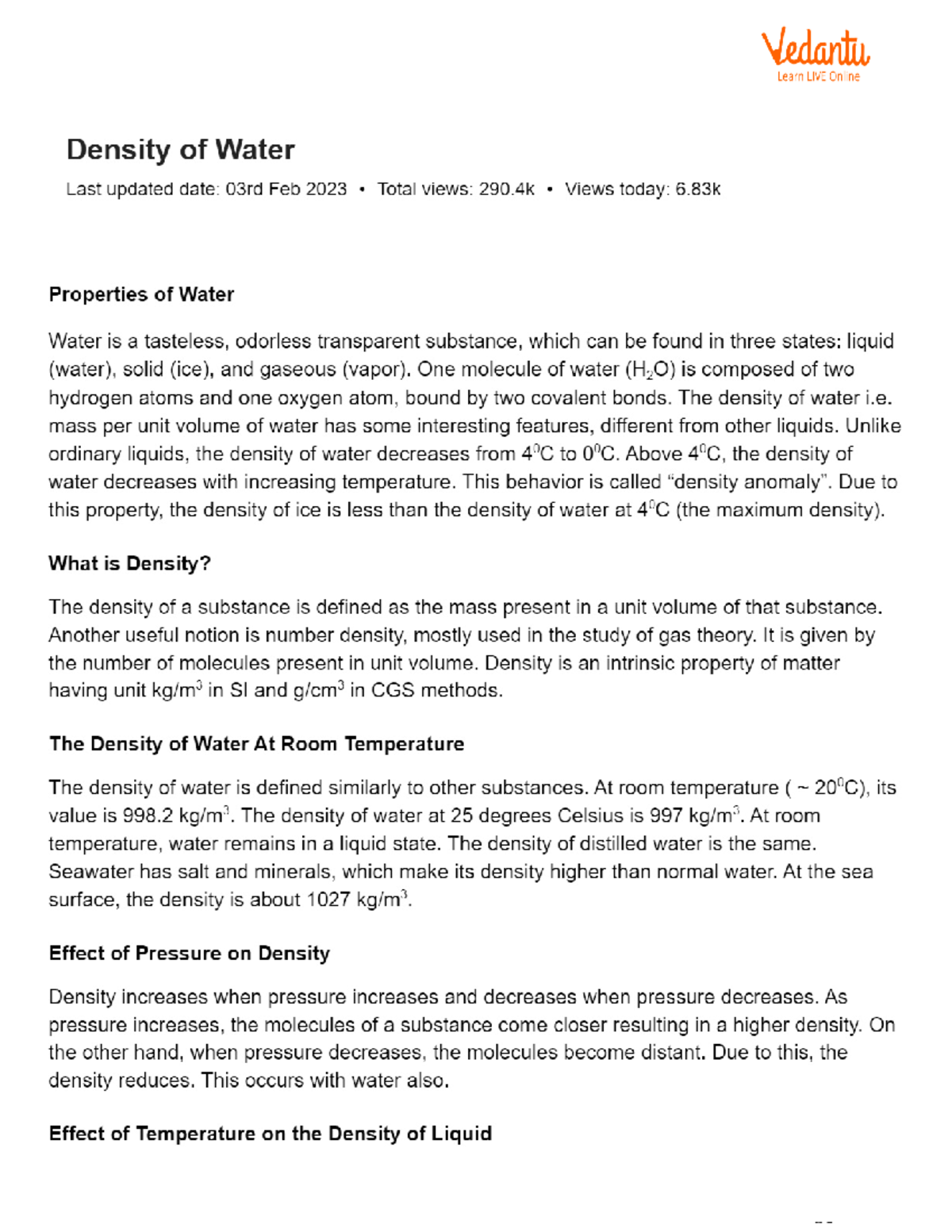 Density of Water - B.tech CSE - Studocu