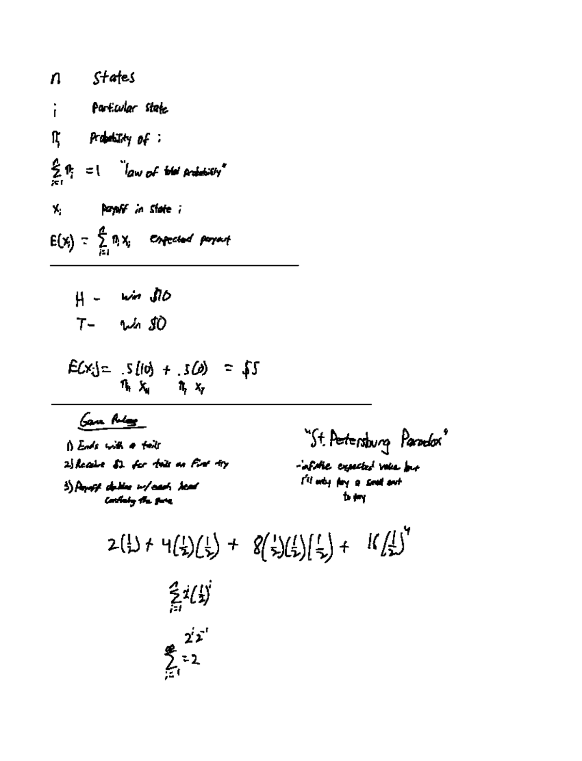 Choices Under Uncertainty - n States particular state Probability of É ...