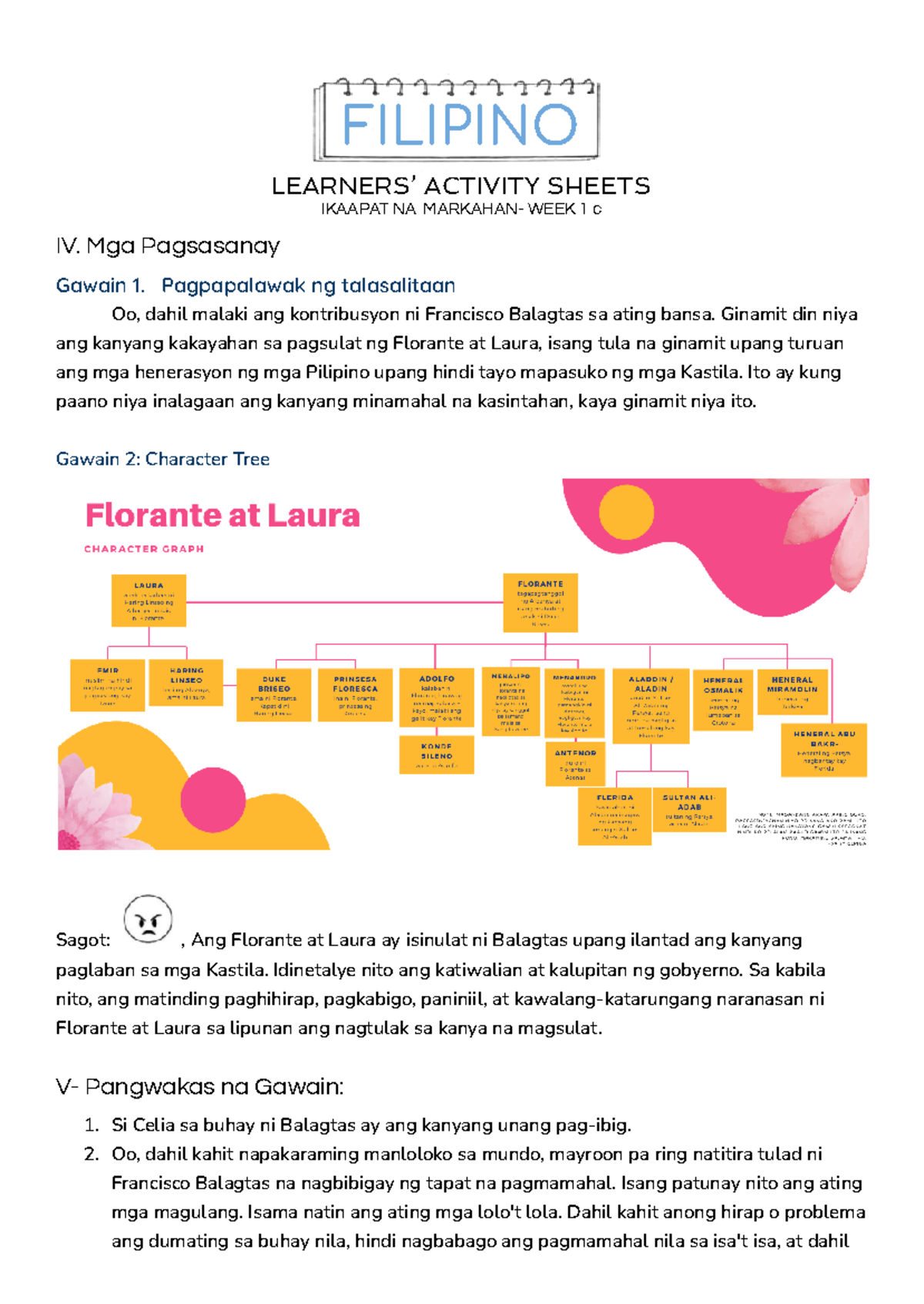 Fil Q4LASW1c - answers - FILIPINO LEARNERS’ ACTIVITY SHEETS IKAAPAT NA ...
