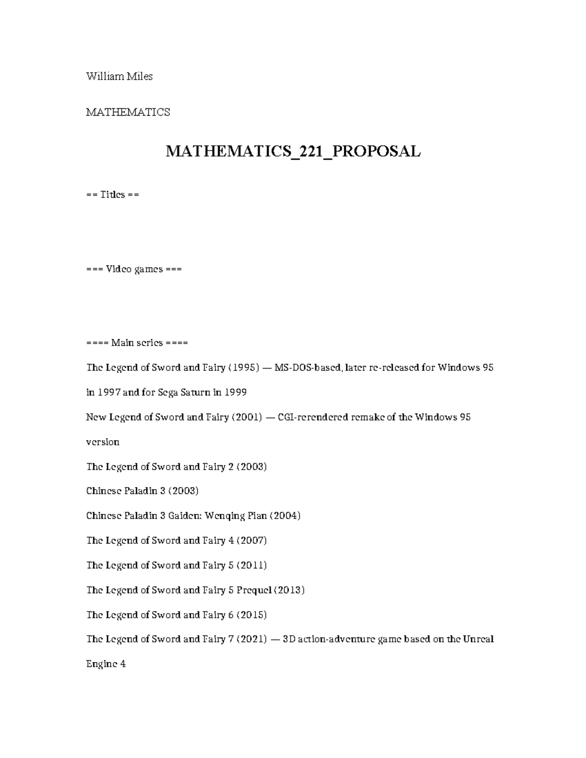 Mathematics 221 Proposal - William Miles MATHEMATICS MATHEMATICS_221 ...