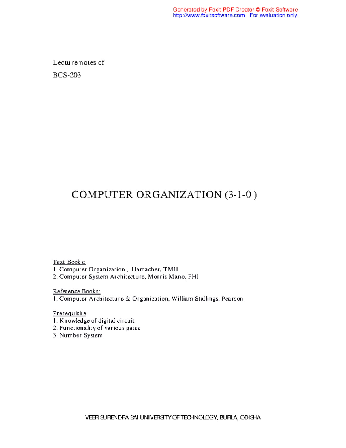 Computer Organization - Lecture notes of BCS- COMPUTER ORGANIZATION (3 ...
