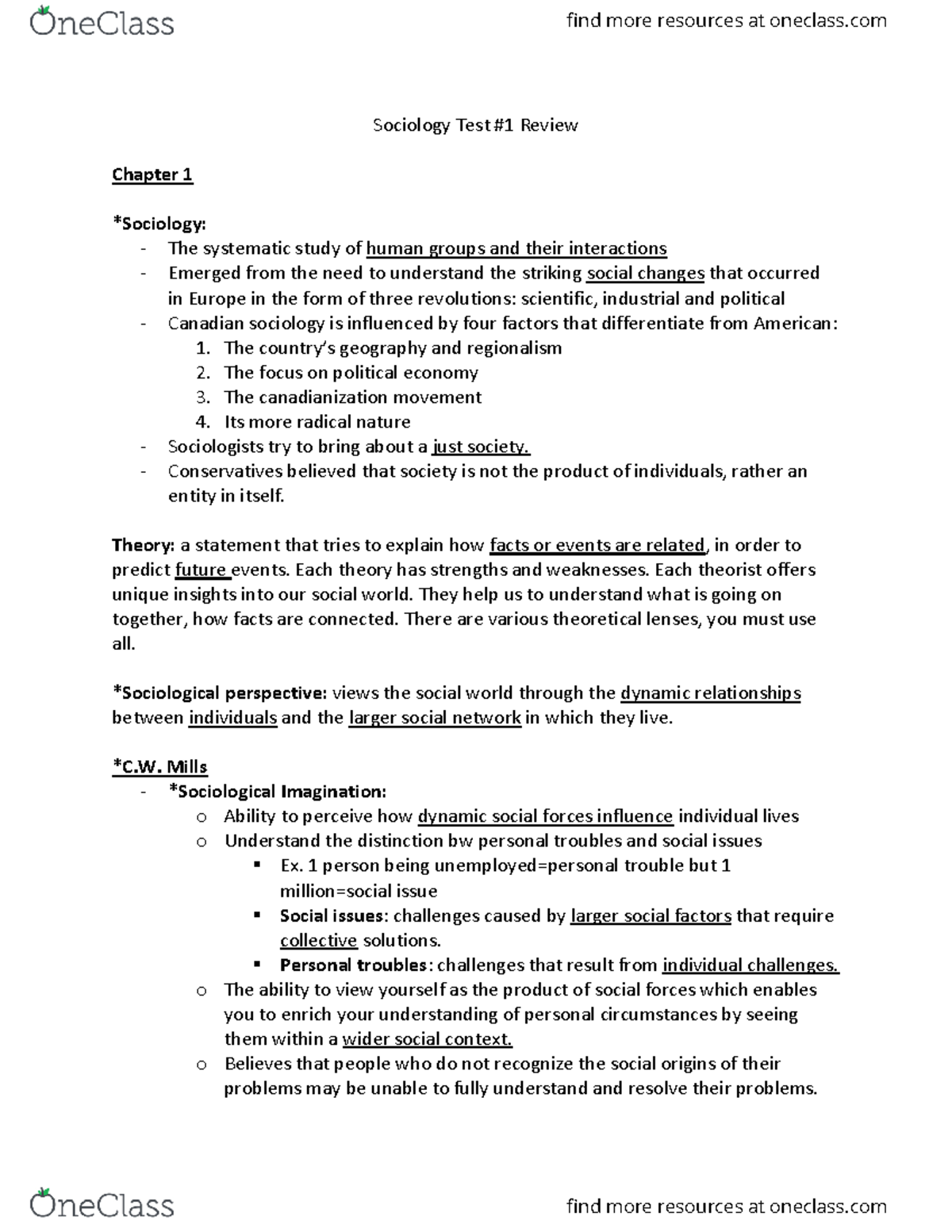 Sociol test1 sociology - Sociology Test #1 Review Chapter 1 *Sociology ...
