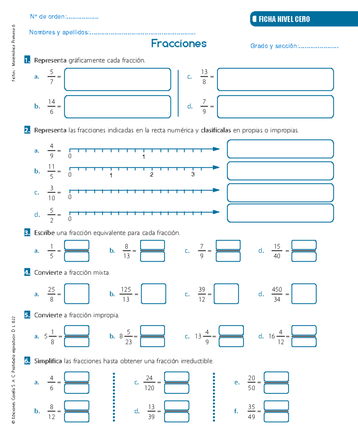 F0 Fracciones - dkjihbnfWIOSE - Fichas - Matemática Primaria 6 © Ediciones Corefo S. A. C ...