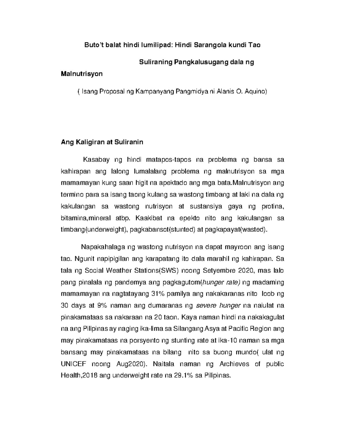 Filkom 1100-Media Campaign Paper - Buto’t balat hindi lumilipad: Hindi ...