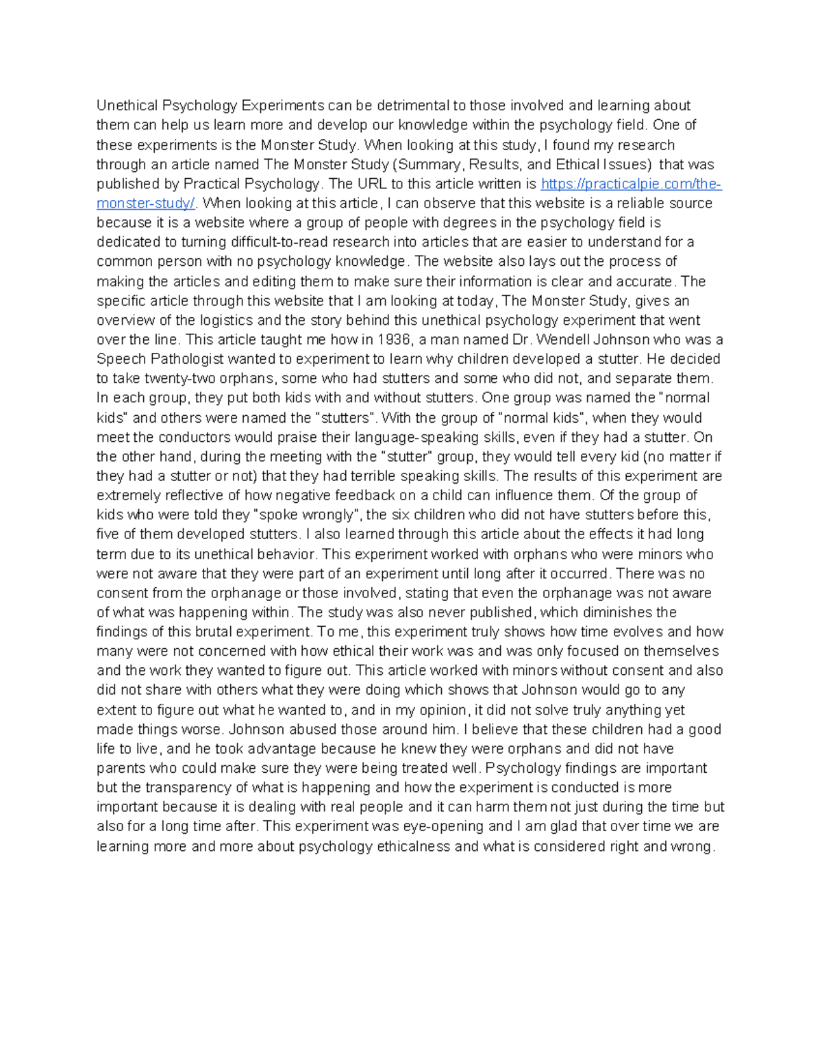 Psych discussion board - Unethical Psychology Experiments can be ...