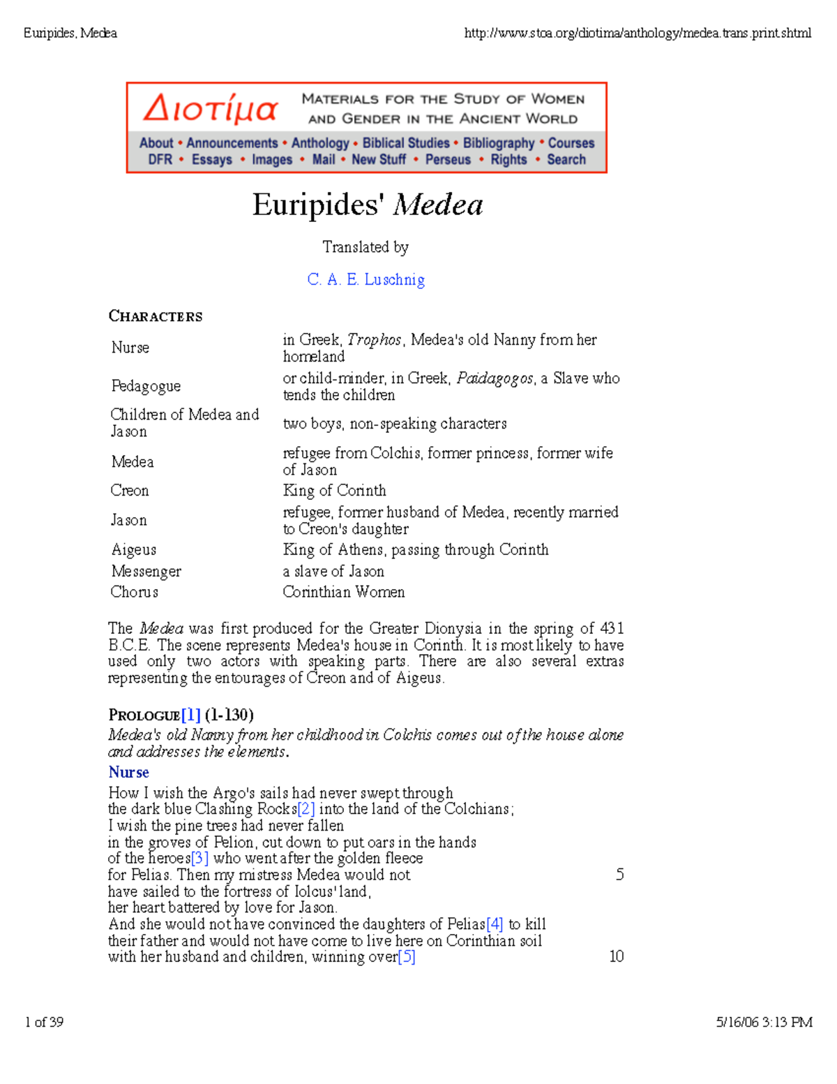 Medea Euripides - 5 10 Euripides' Medea Translated by C. A. E. Luschnig ...