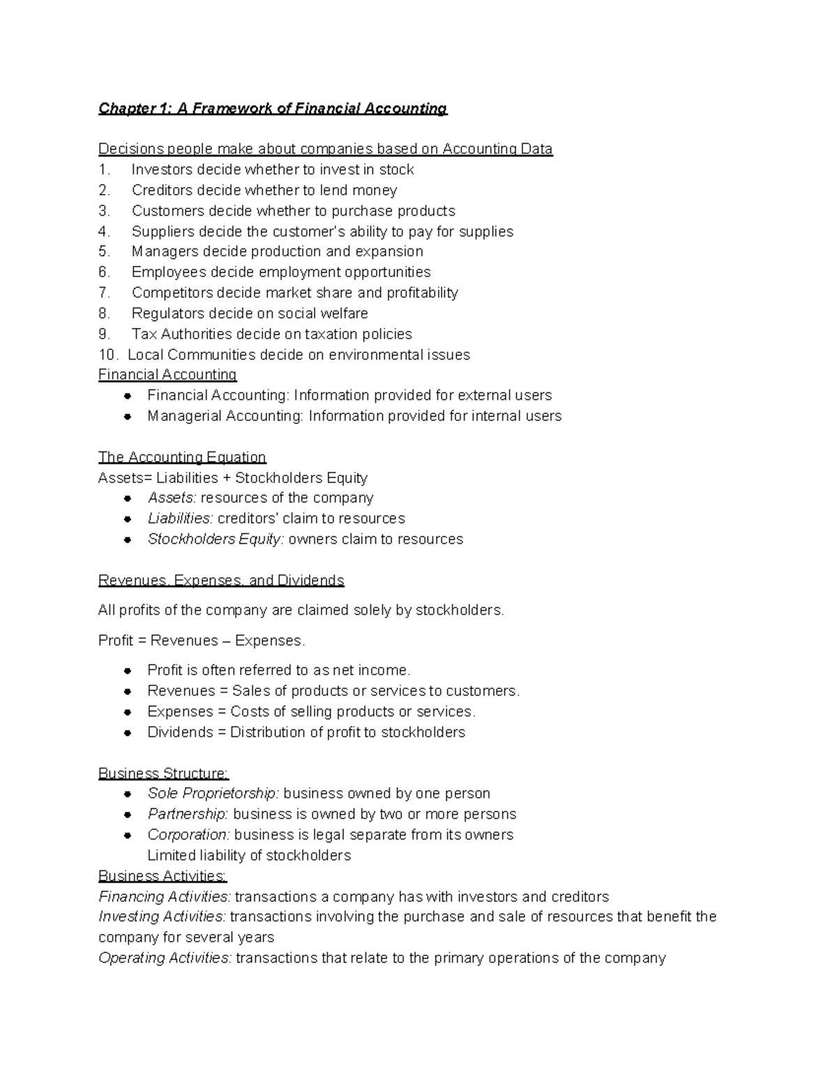 Financial Accounting - Lecture notes 1-7 - Chapter 1: A Framework of ...