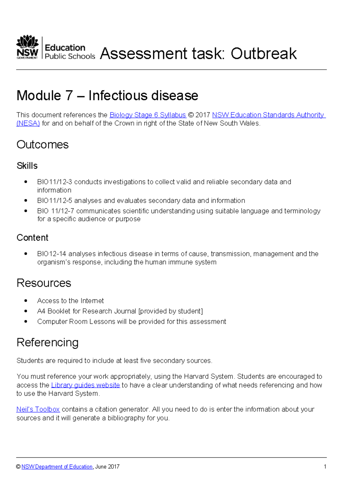 Assessment task outbreak biology - Assessment task: Outbreak Module 7 – Infectious disease This ...
