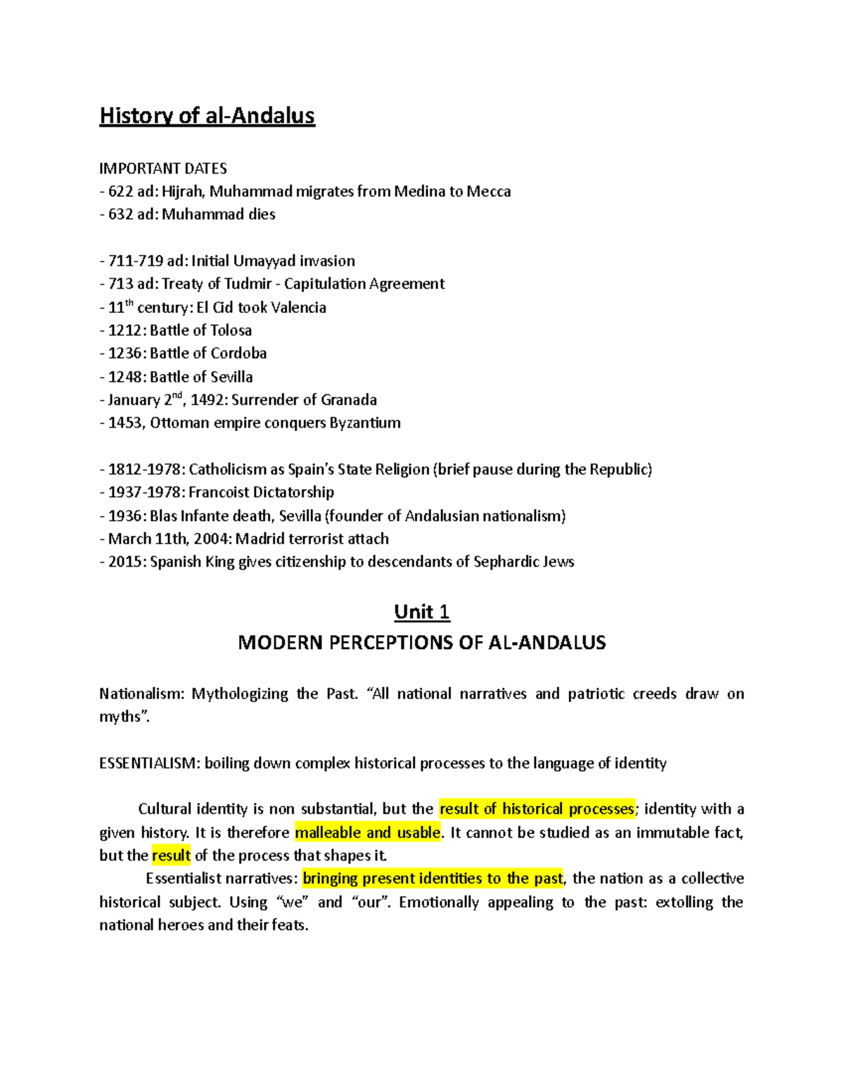 Appunti - History of al-Andalus - History of al-Andalus IMPORTANT DATES ...